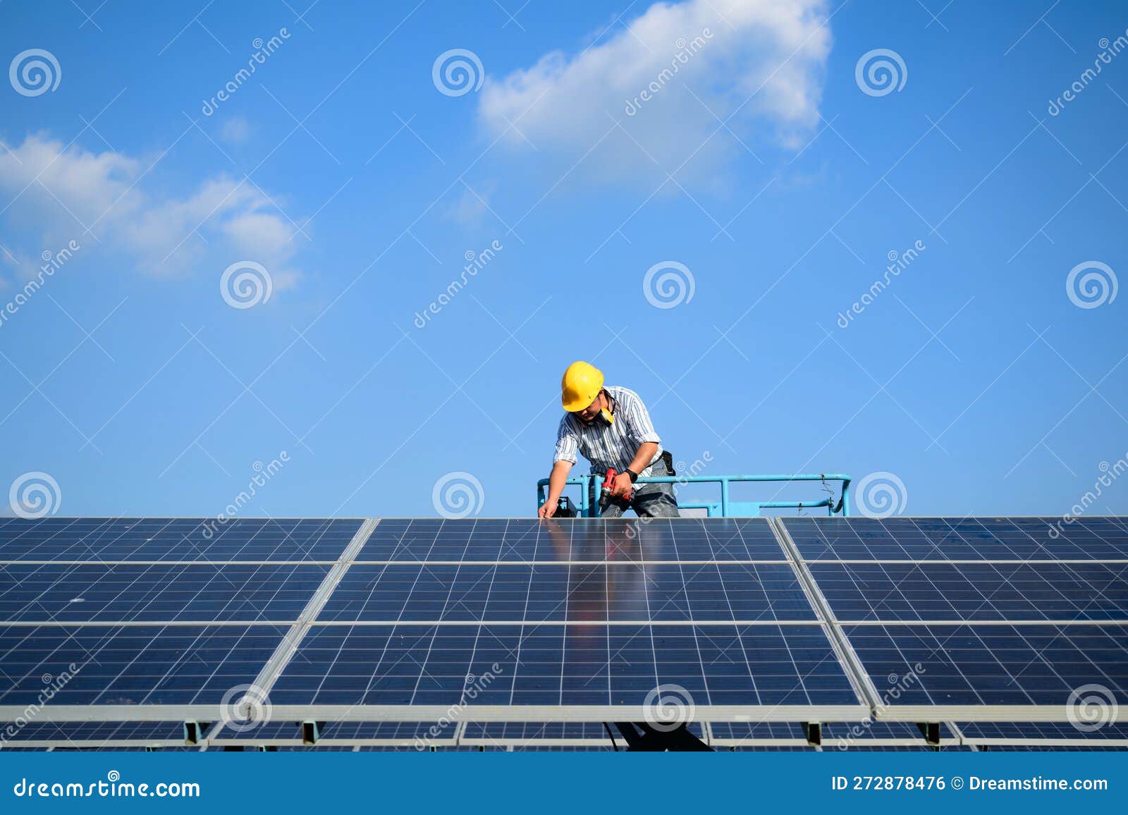 Professional Technician Worker Installing Solar Panels at Solar Cell ...