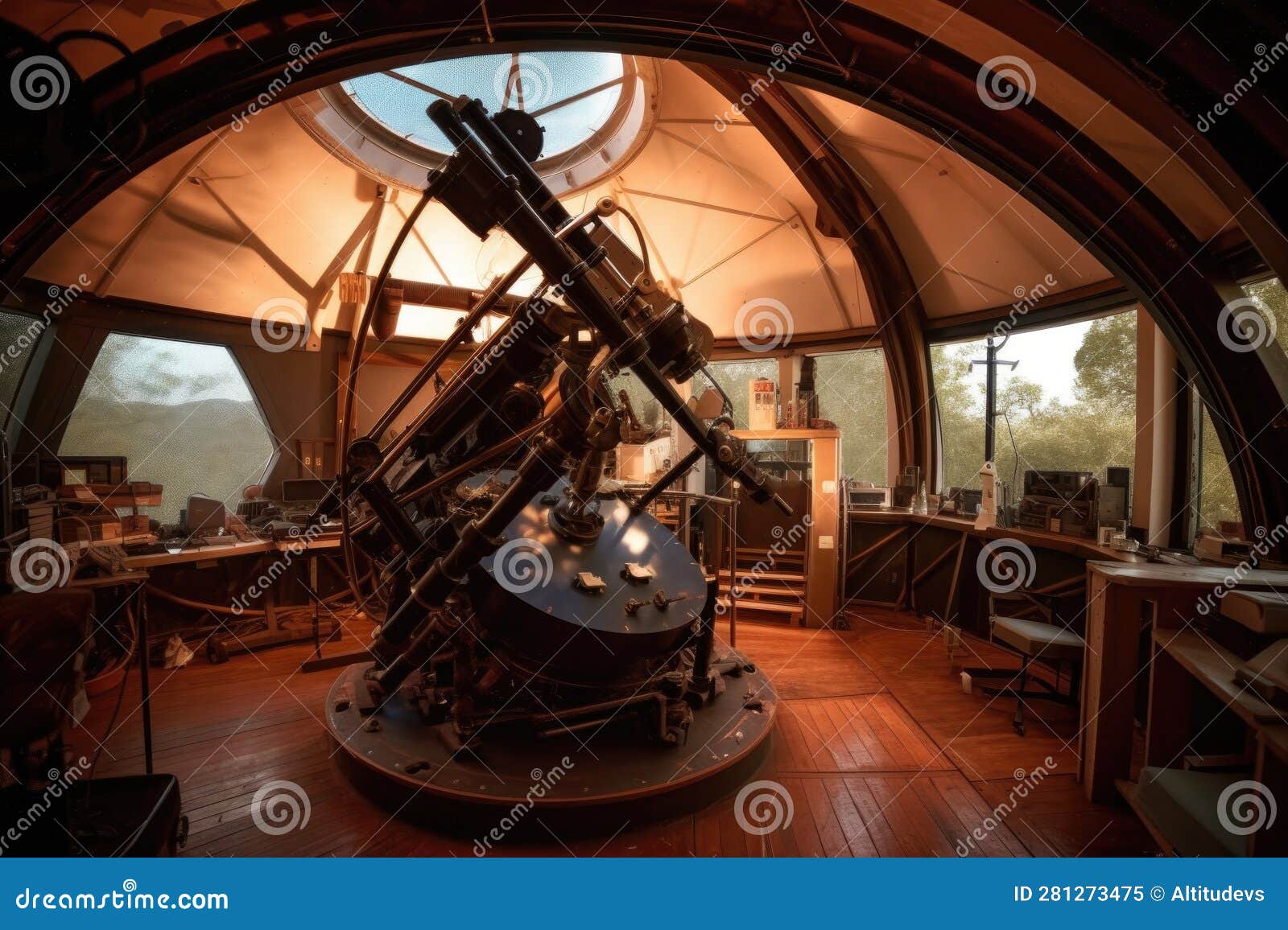 Professional Telescope Inside Observatory Dome Stock Illustration ...