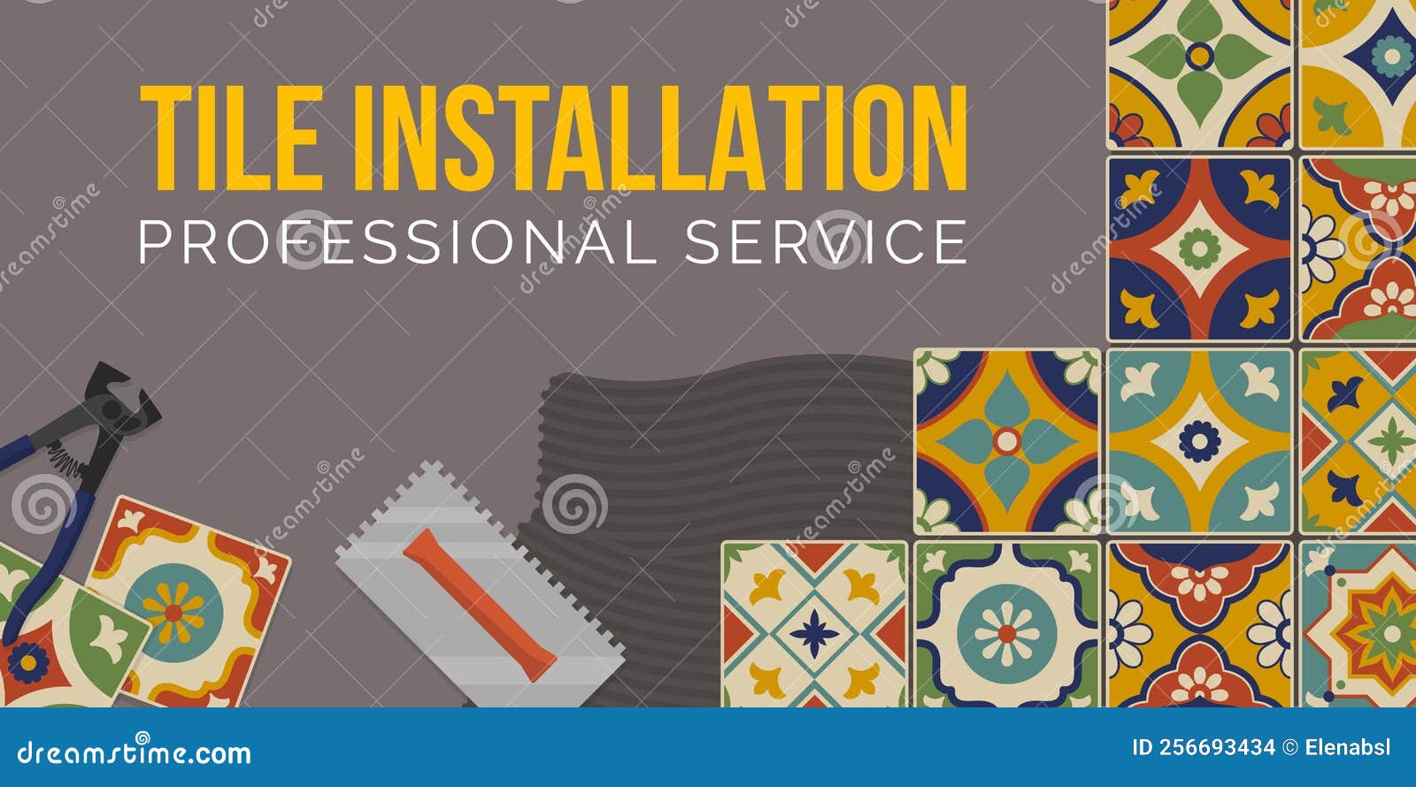 Professional Tile Installation Banner with Tools Stock Vector ...