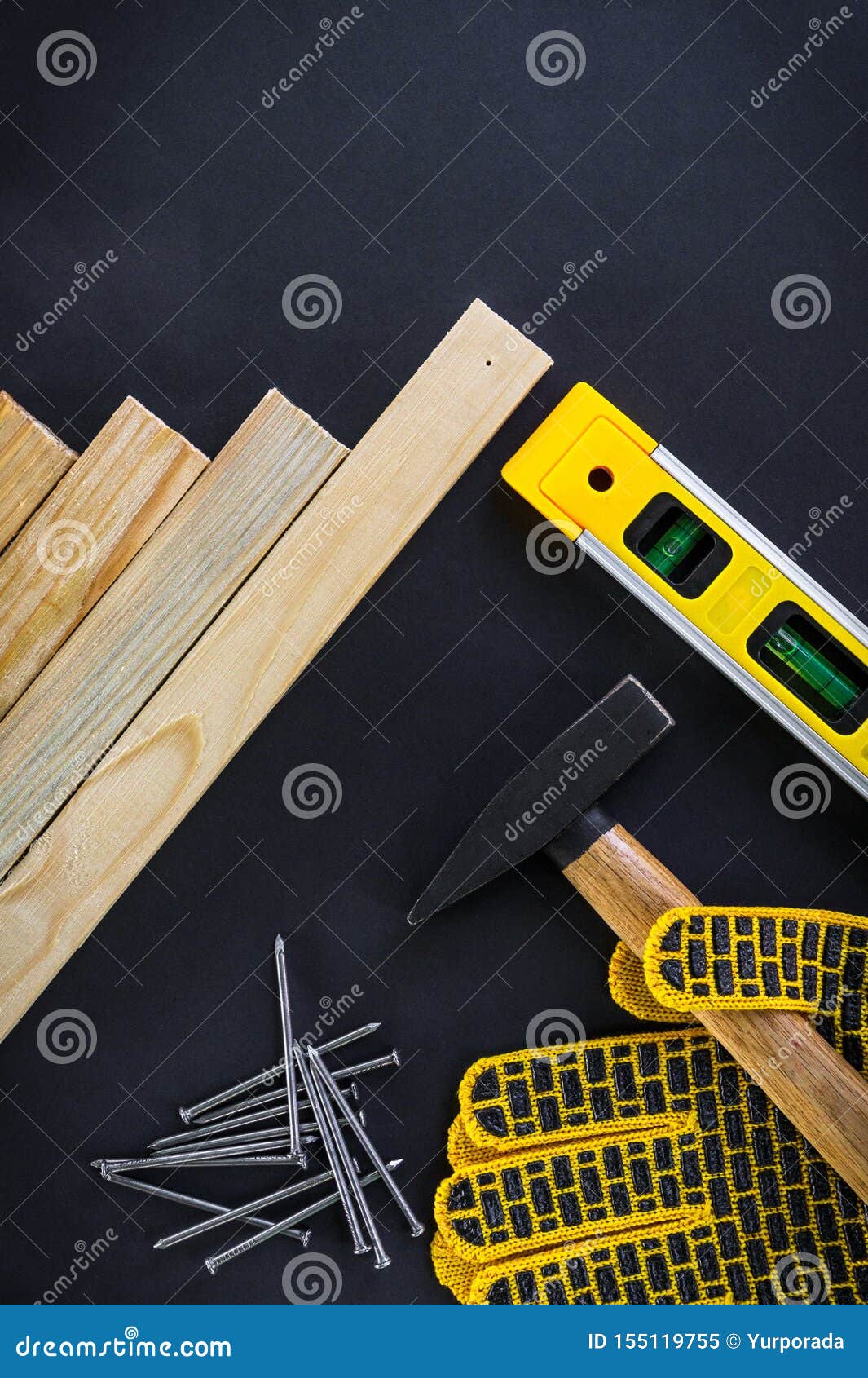 Professional Tools for Carpentry and Accessories on a Black Background ...