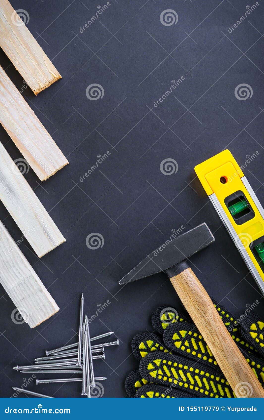 Professional Tools for Carpentry and Accessories on a Black Background ...
