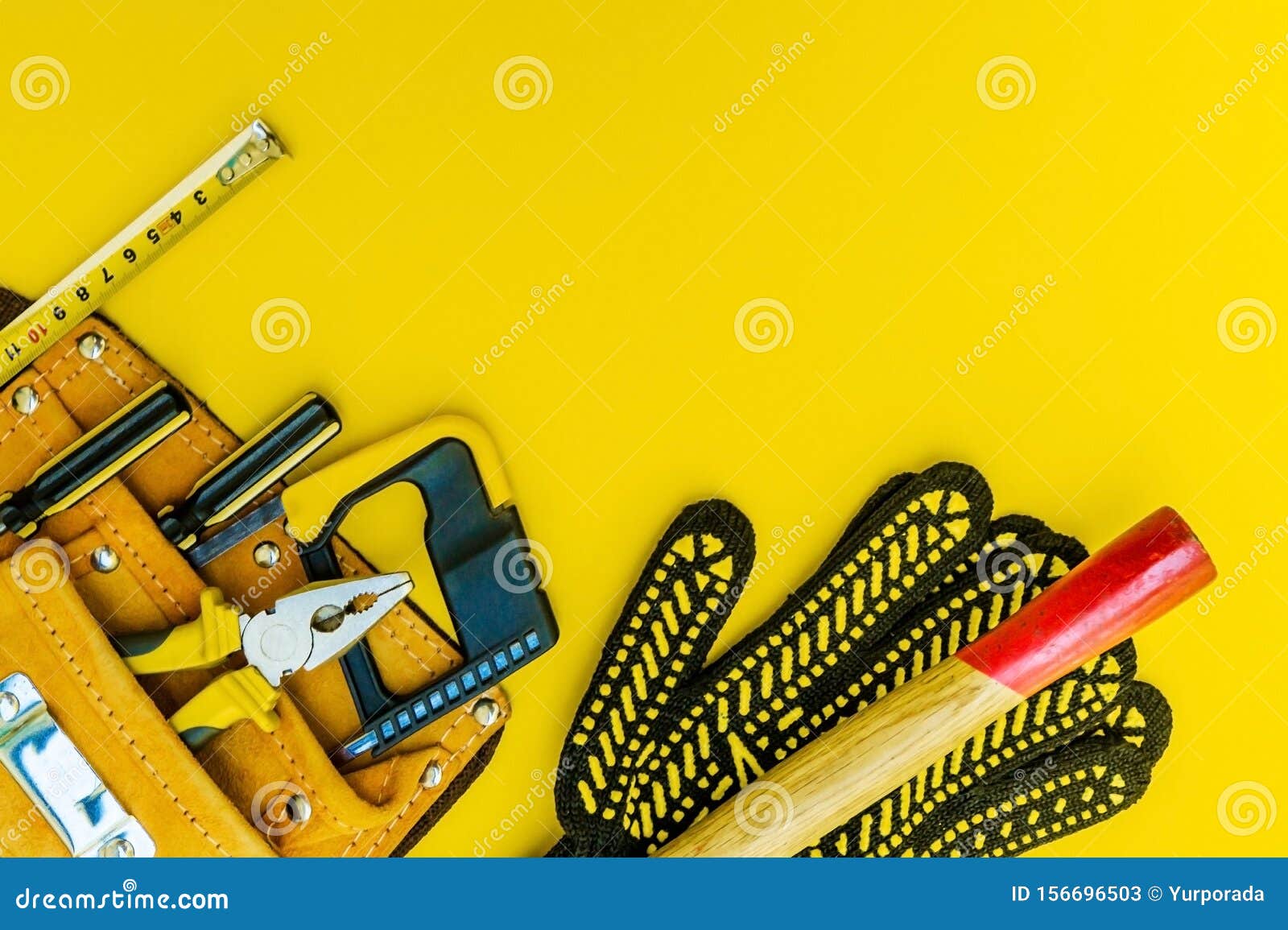 Professional Tools for the Master Builder on a Yellow Background Stock ...