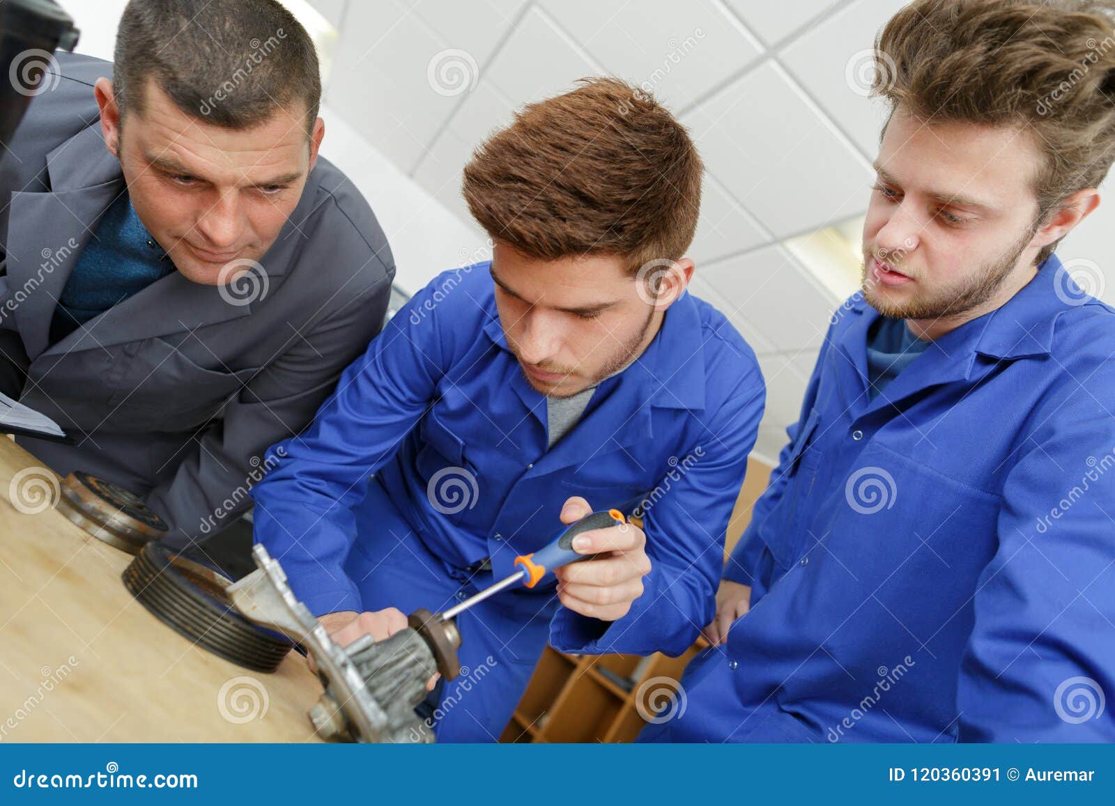 Professional Trainer Teaching Student How To Fix Car Engine Stock Image ...