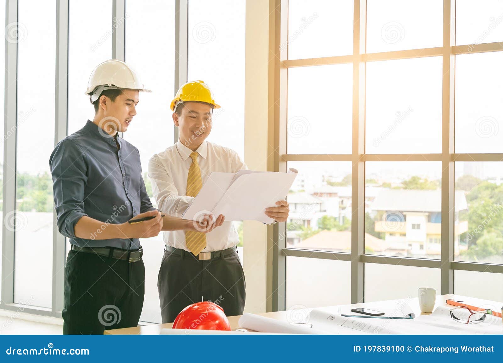 Professional Two Engineers are Discussing the New Project. the Senior ...