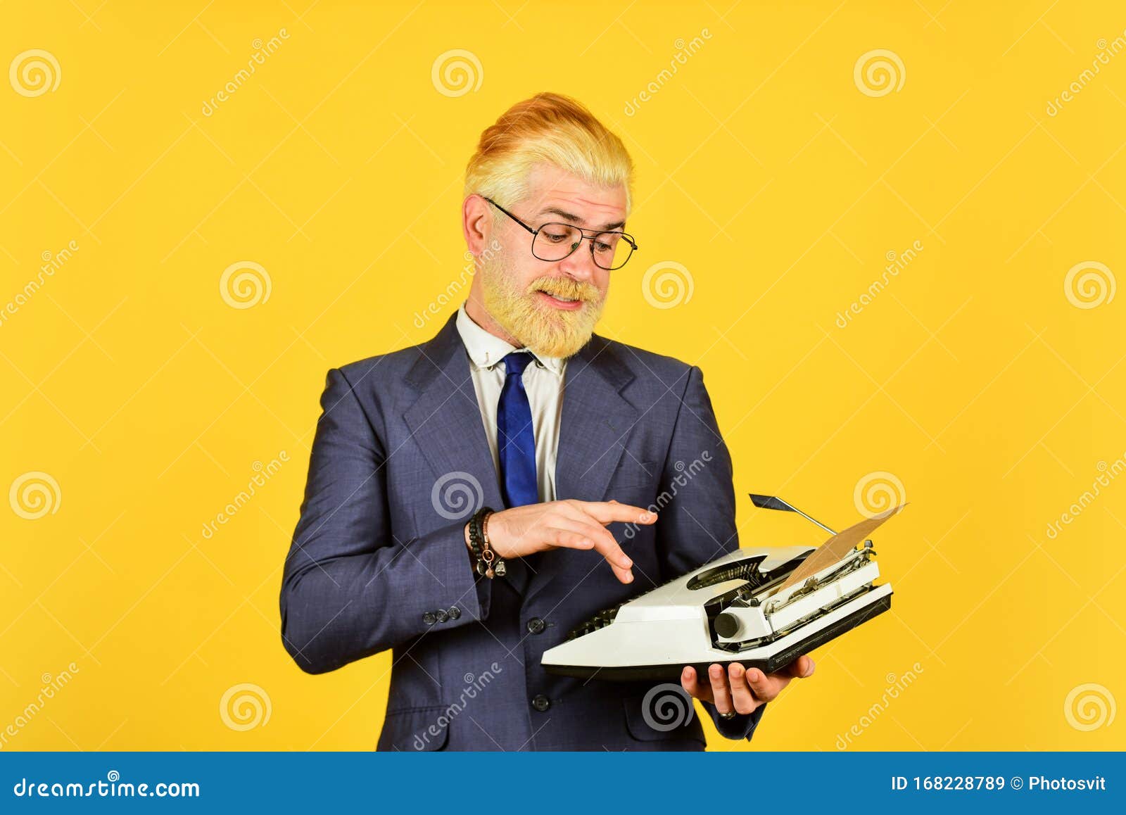 Professional Typist Make Notes Typing. Modern and Old Technology ...