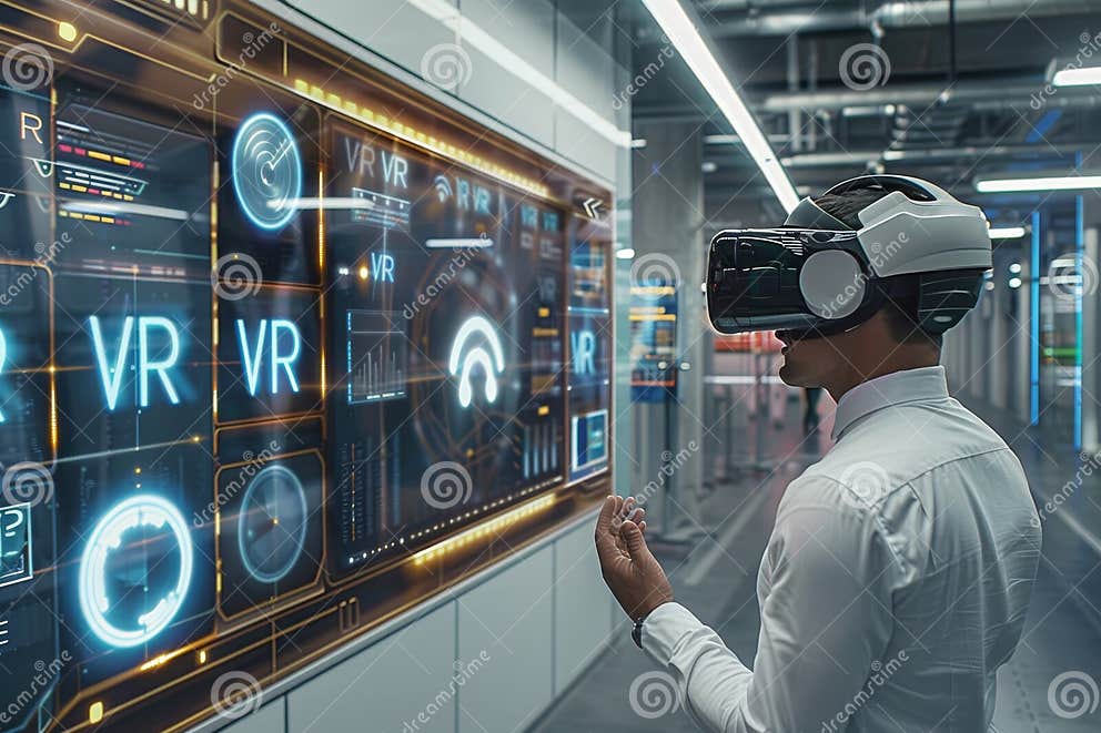 Professional Using VR in a High Tech Office, Showcasing the Integration ...