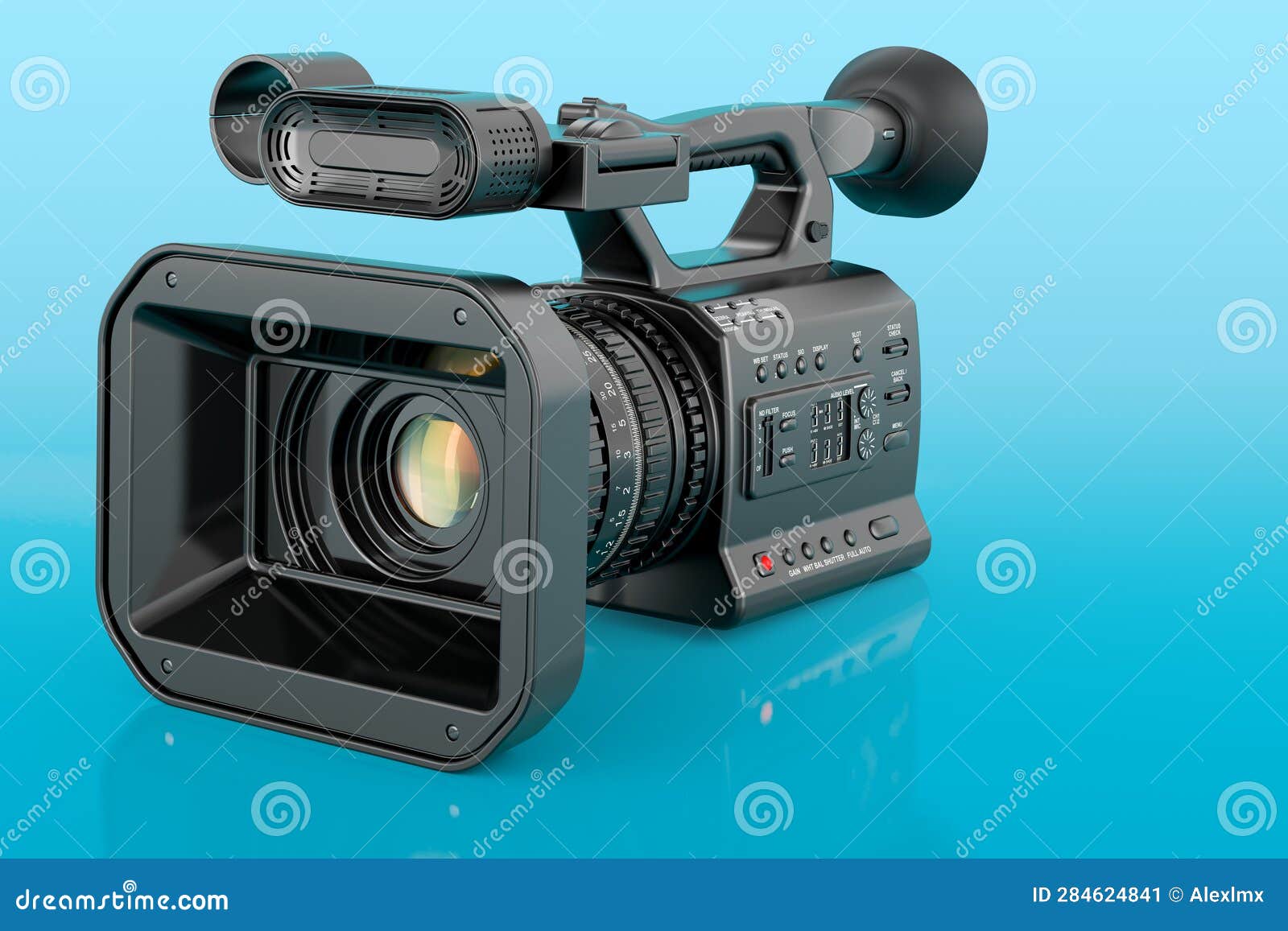Professional Video Camera on Blue Background, 3D Rendering Stock ...