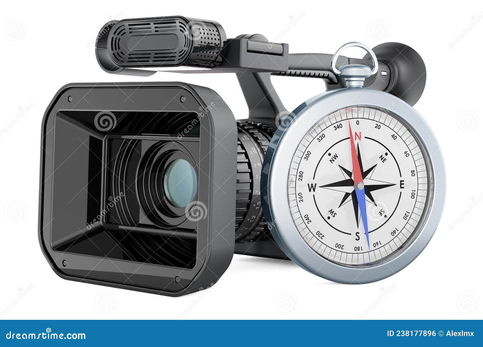 Professional Video Camera with Compass, 3D Rendering Stock Illustration ...