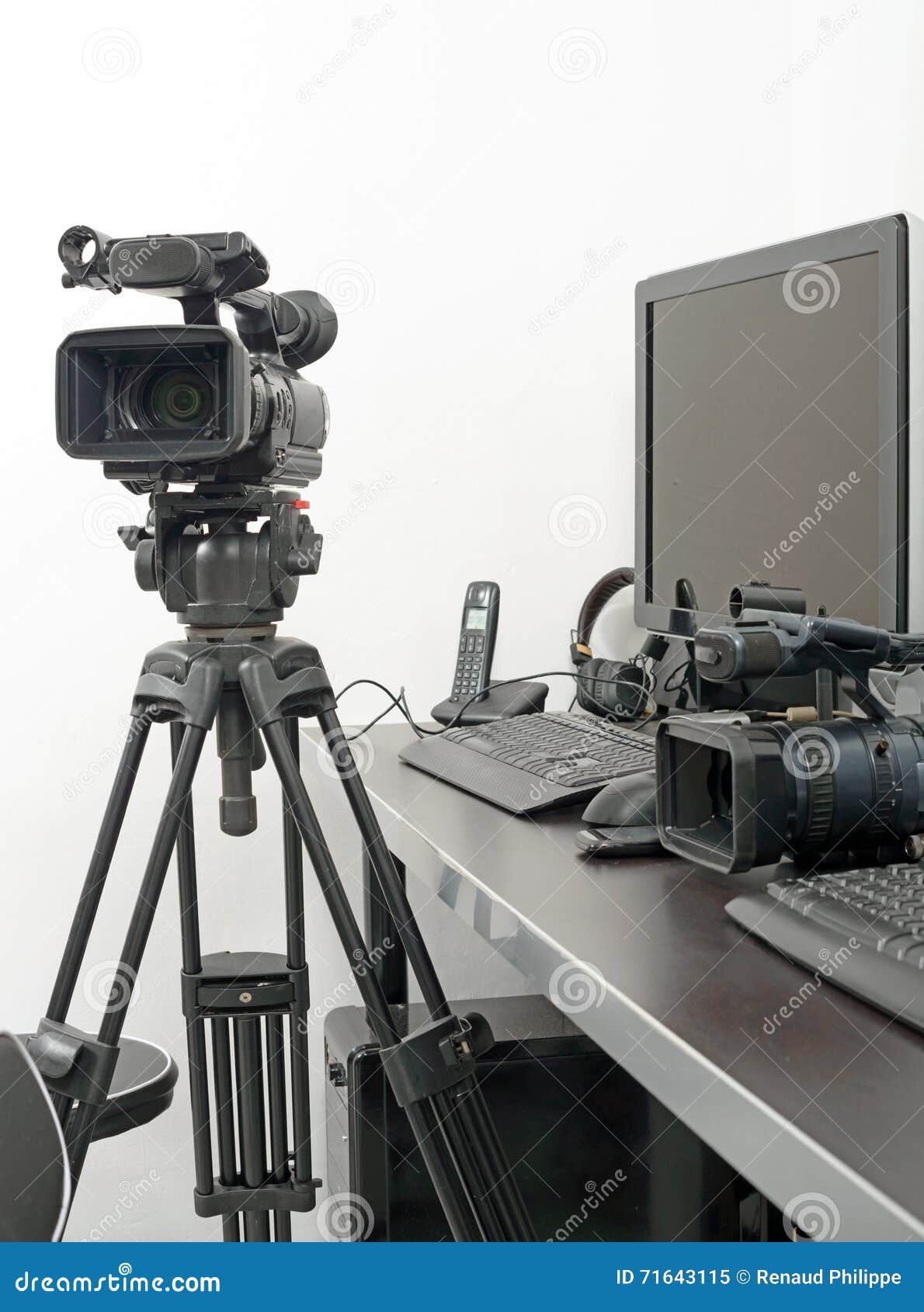 Professional Video Camera and Computer for Edition Stock Image - Image ...