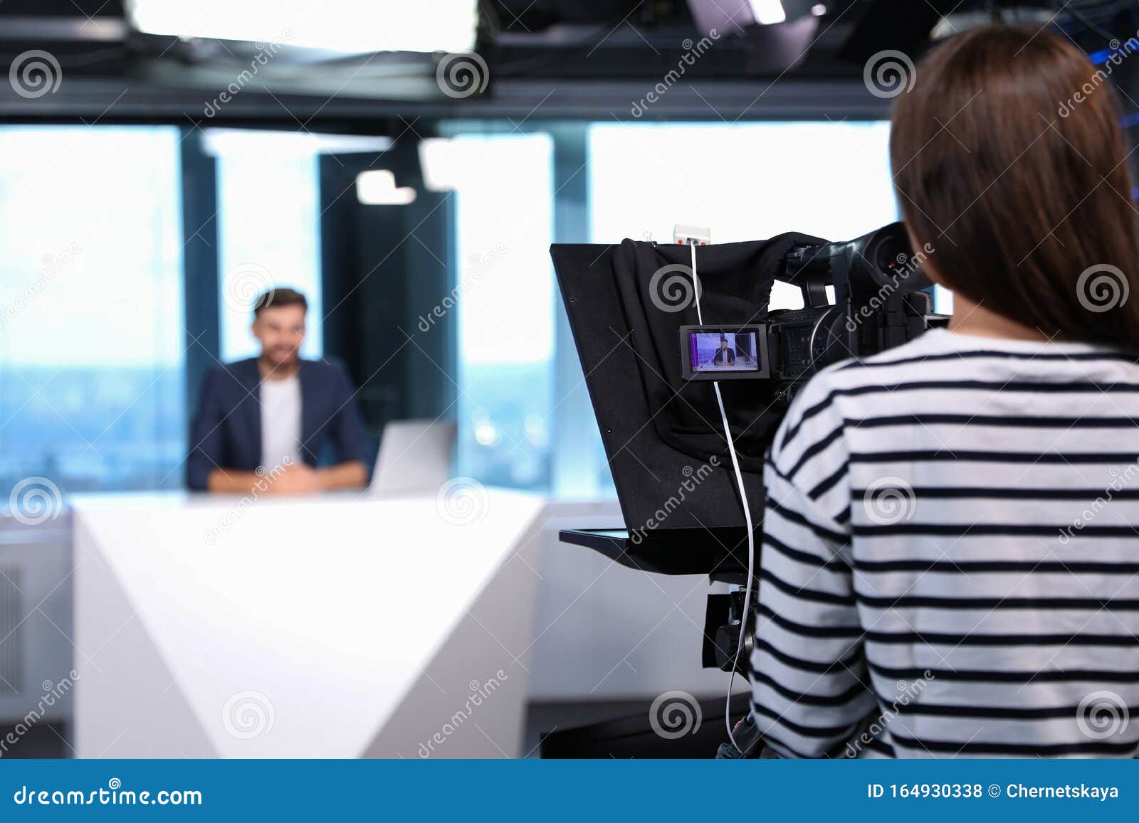 Professional Video Camera Operator Working. News Broadcasting Stock ...