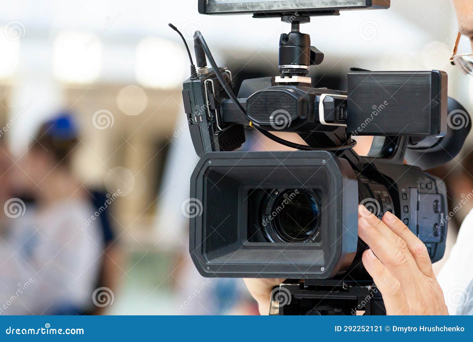 Professional Video Camera Set. Front View of Camcorder Lens Close Up ...