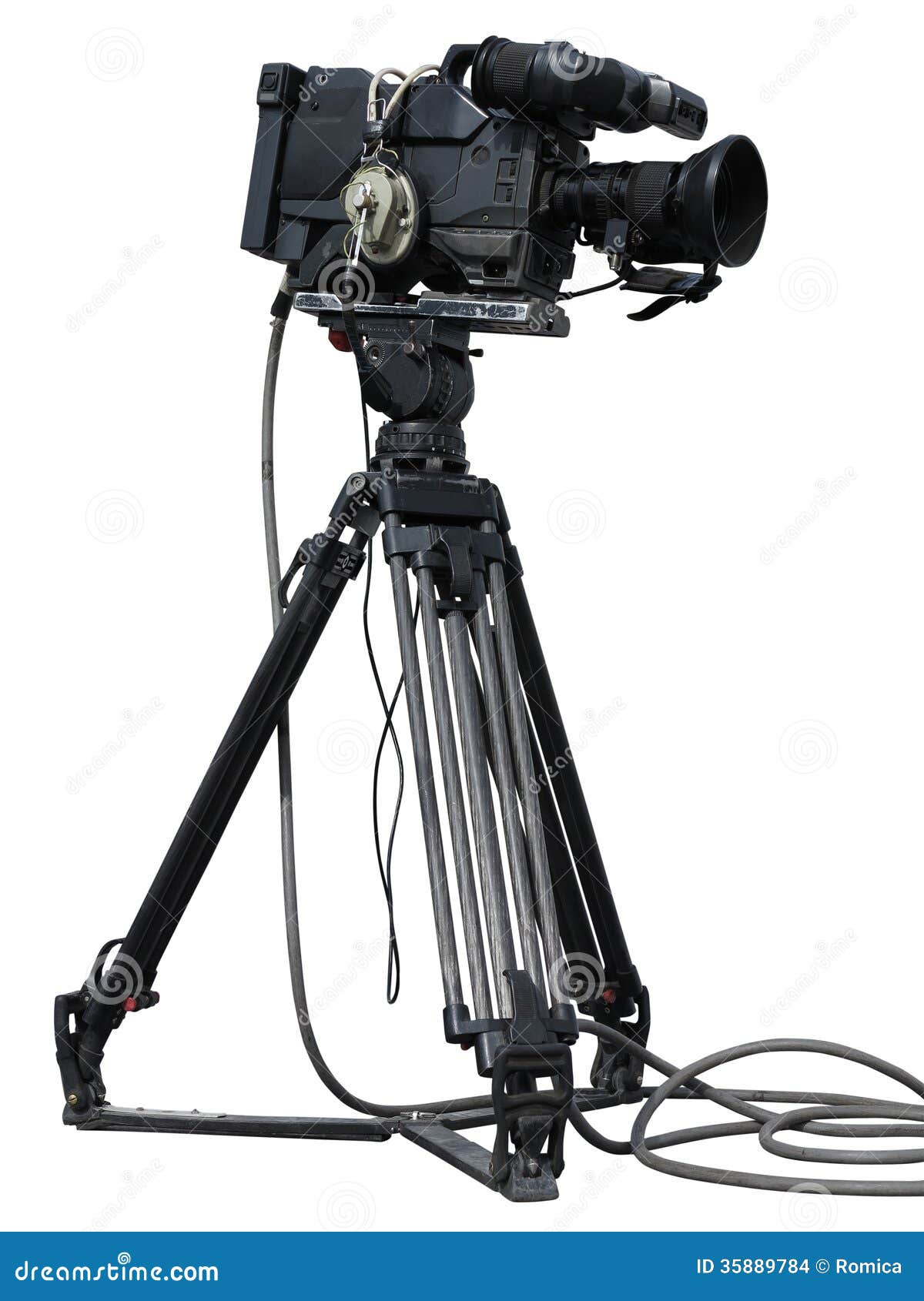 Professional Video Camera Set on a Tripod Isolated Over White Stock ...