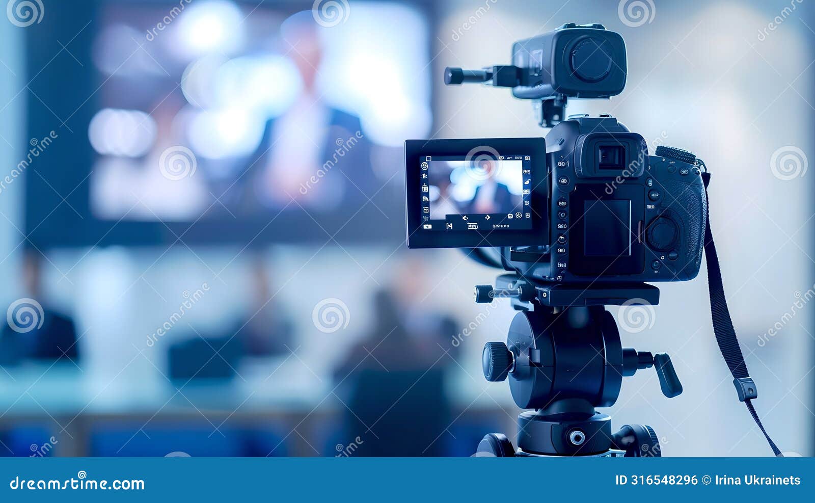 Professional Video Camera Setup Filming in Studio. Focus on Equipment ...