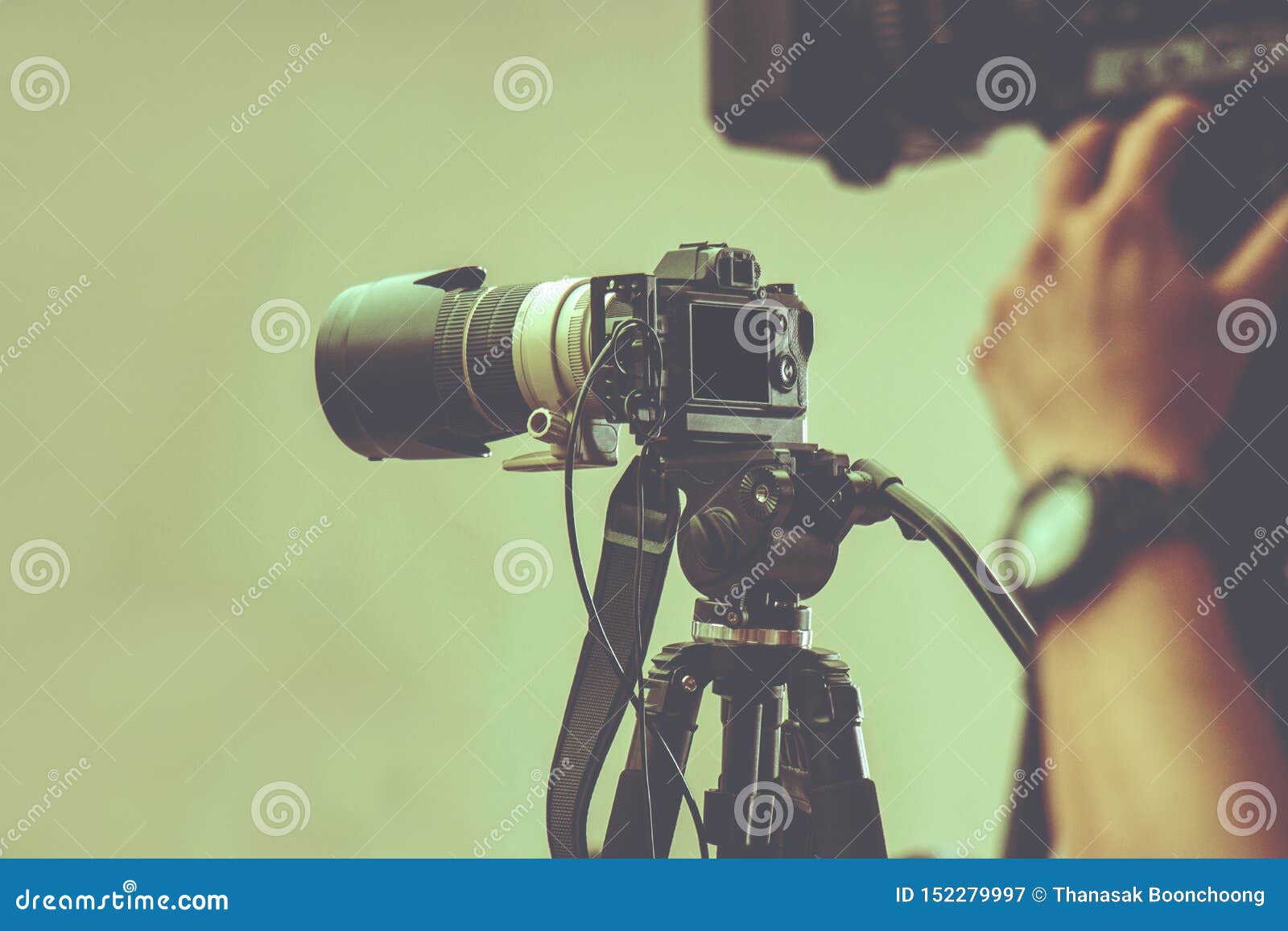 Professional Video Camera with Tripod Stand by for Shooting in Studio ...