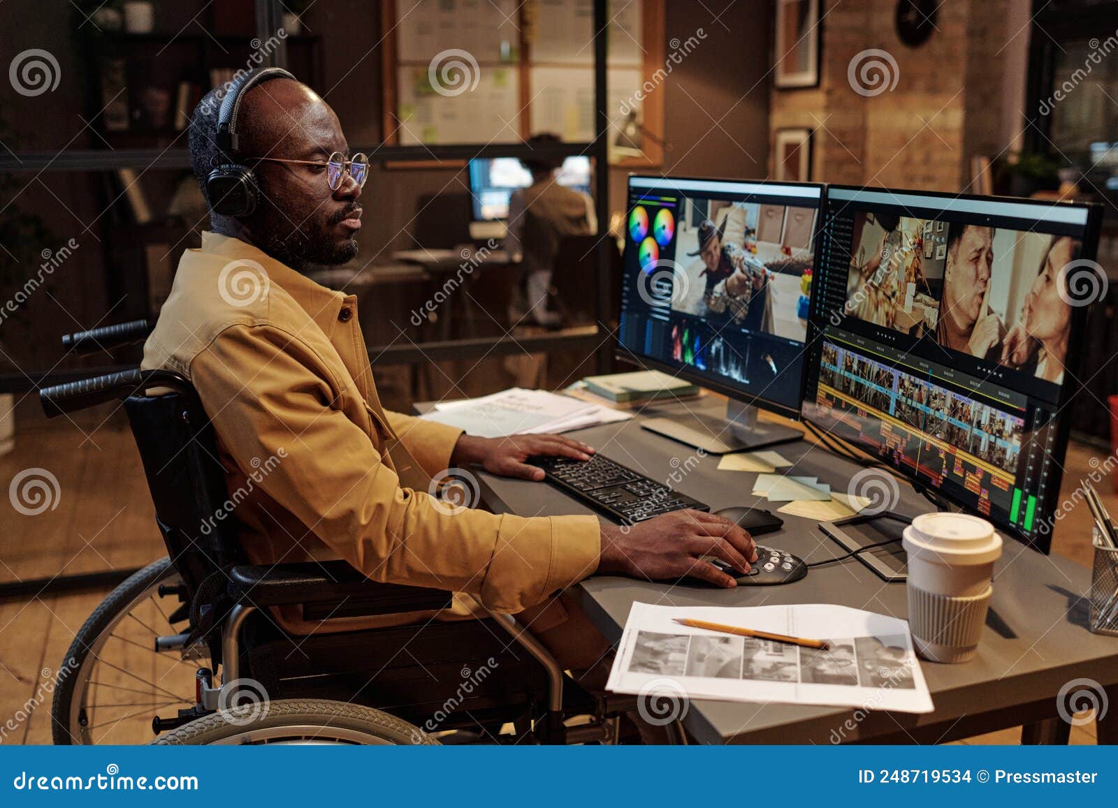 Professional Video Editor Working at Office Stock Photo - Image of ...