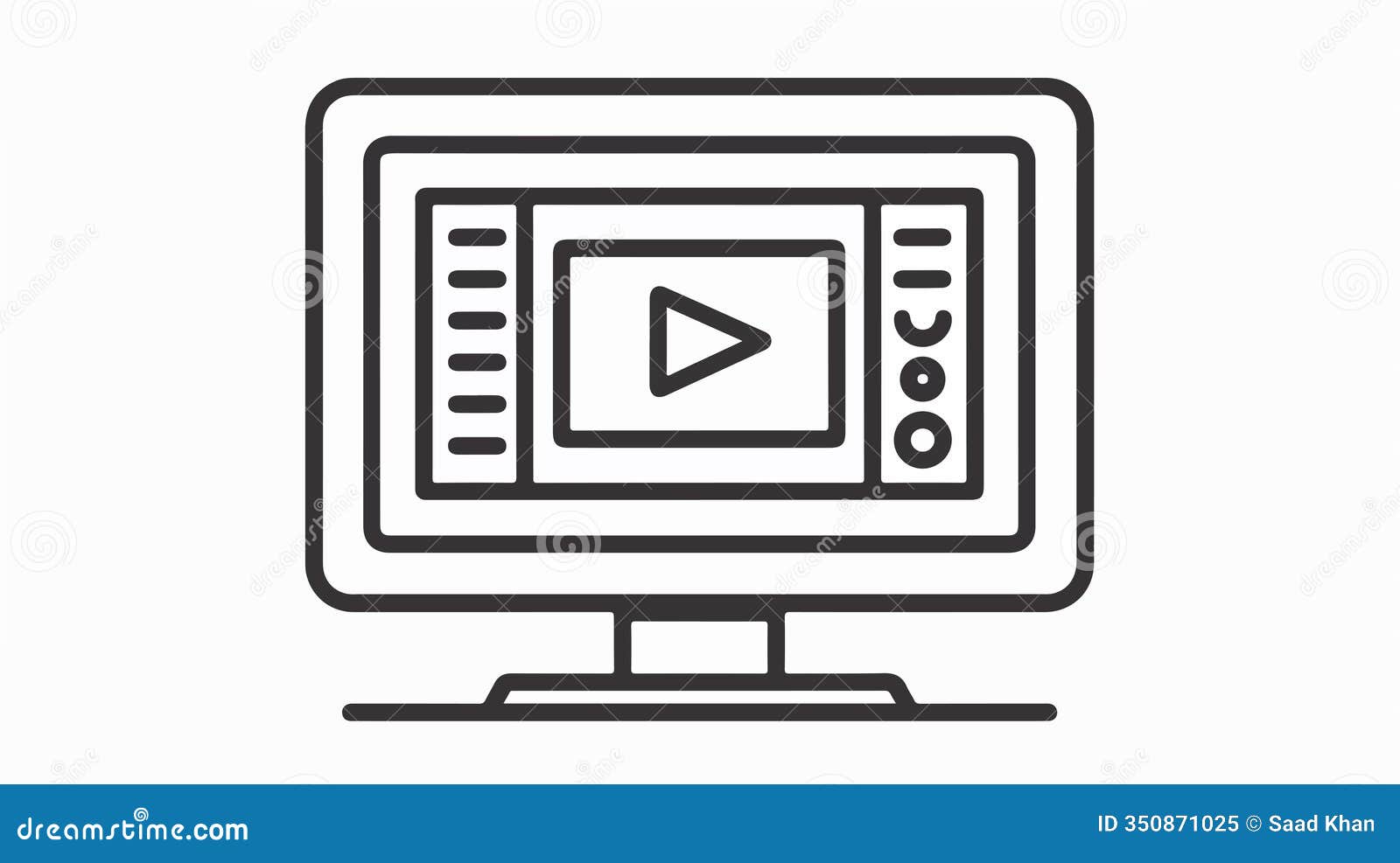 Professional Video Player Interface on Computer Screen Vector Outline ...