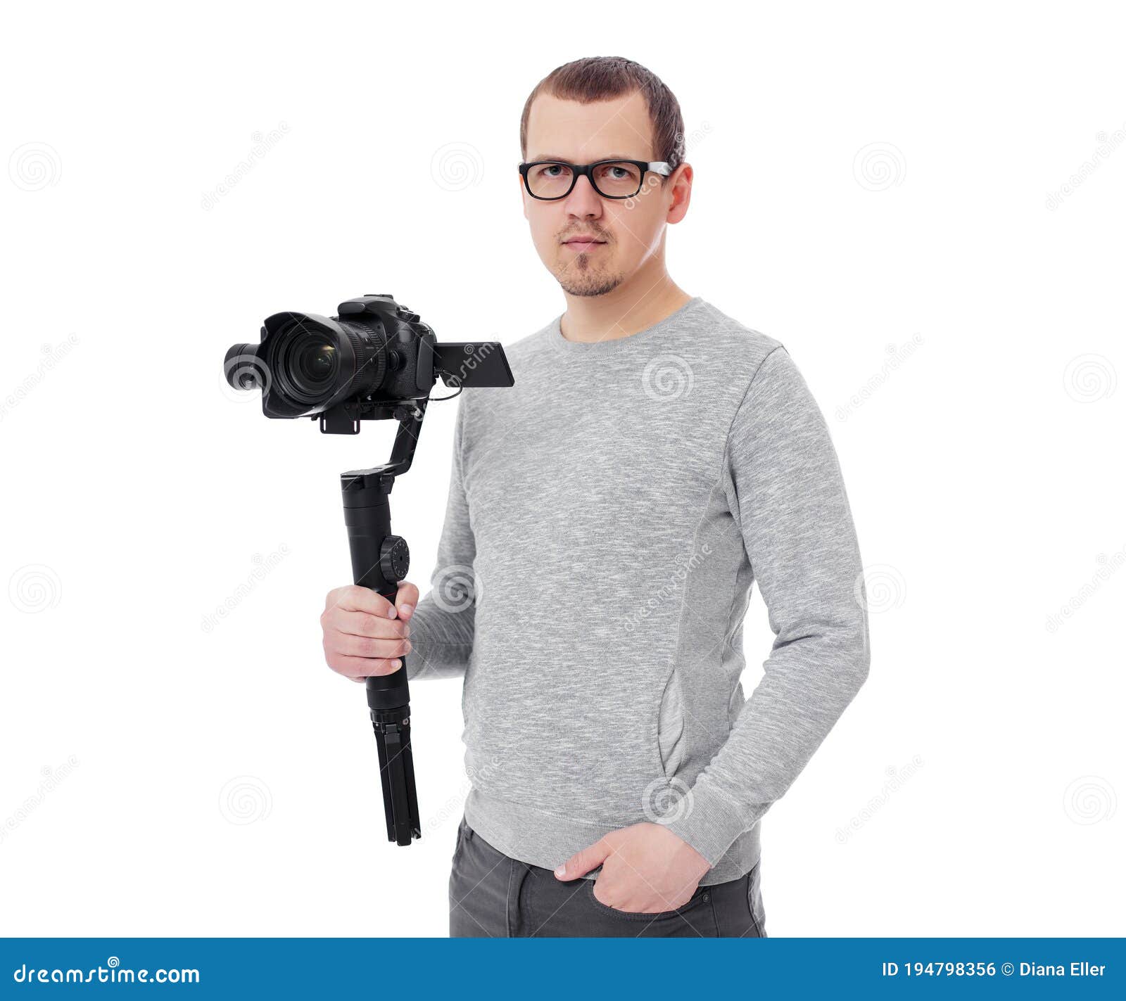 Professional Videographer with Camera on Gimbal Stabilizer Isolated on ...