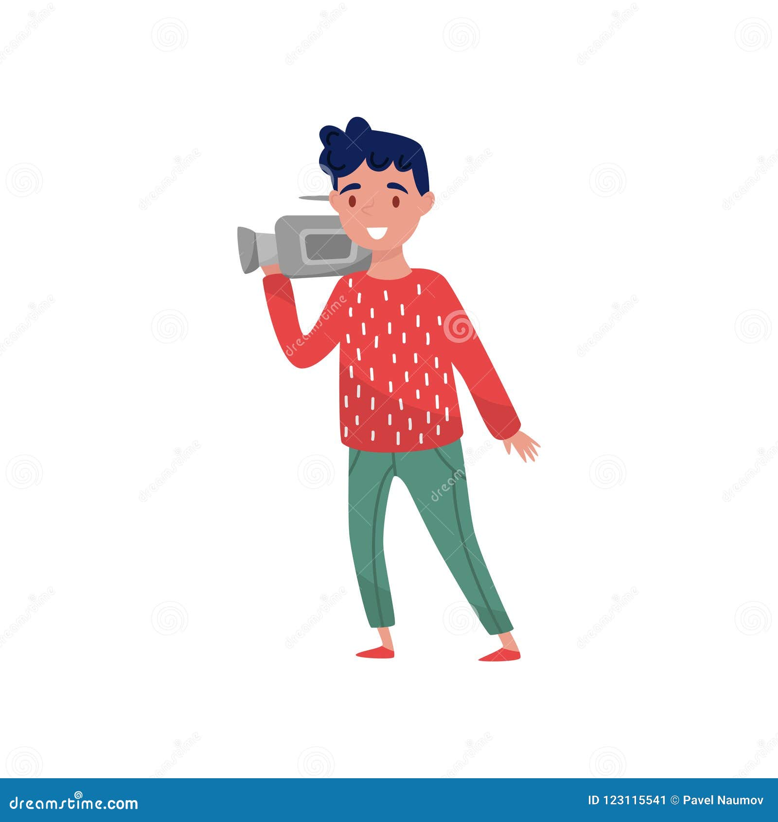 Professional Videographer with Camera. Young Guy with Happy Face ...