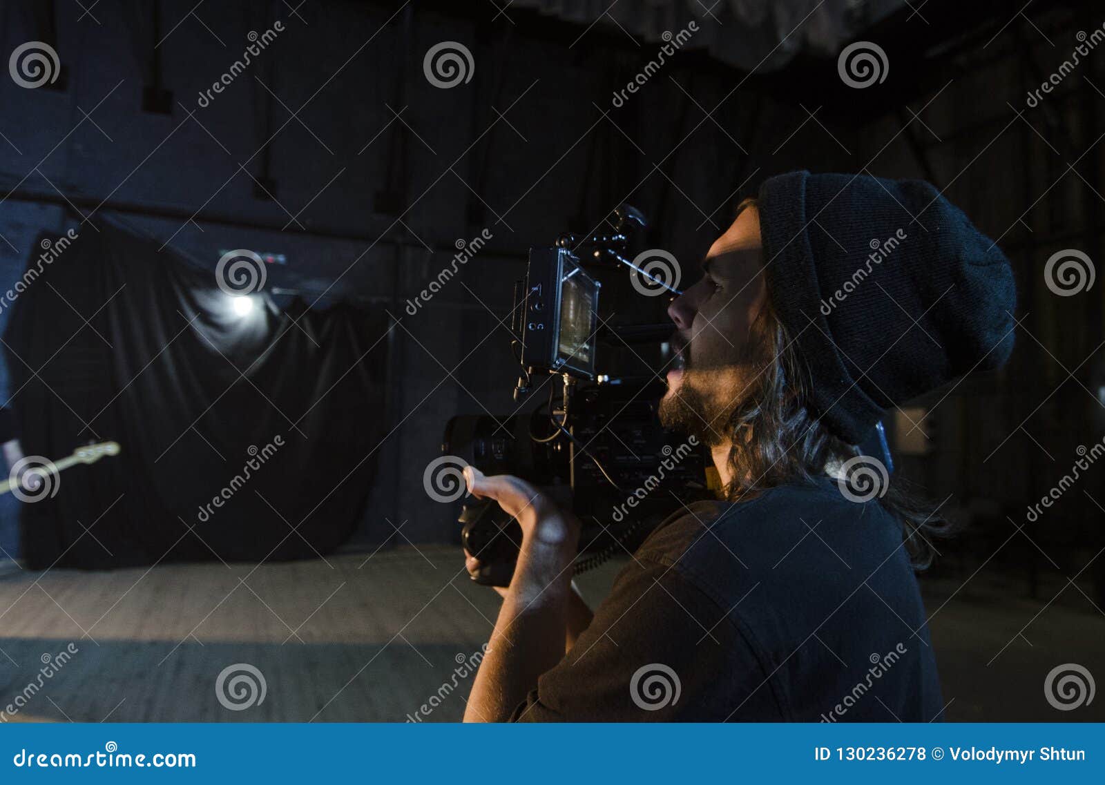 Professional Videographer Using Cinema Digital Video Camera for Filming ...