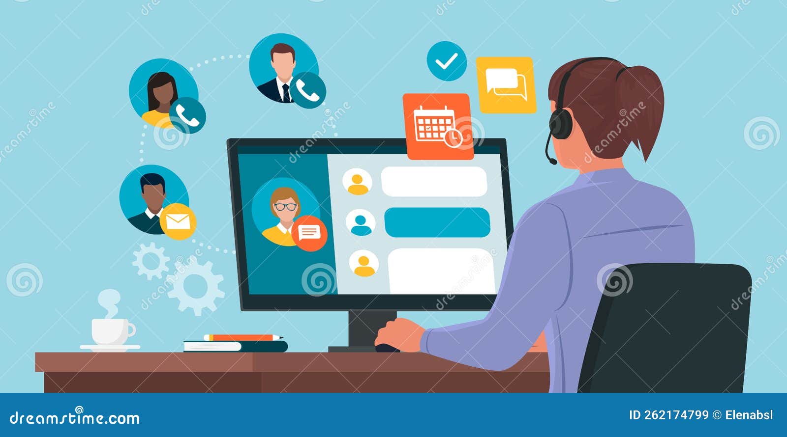 Professional Virtual Assistant Working with Customers Online Stock ...