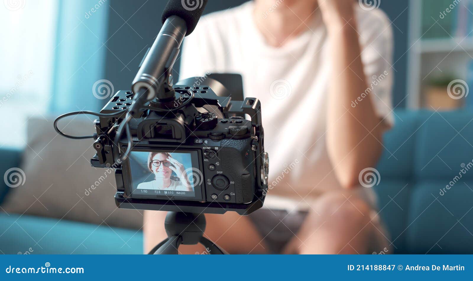 Professional Youtuber and Vlogger Shooting a Video at Home Stock Image ...