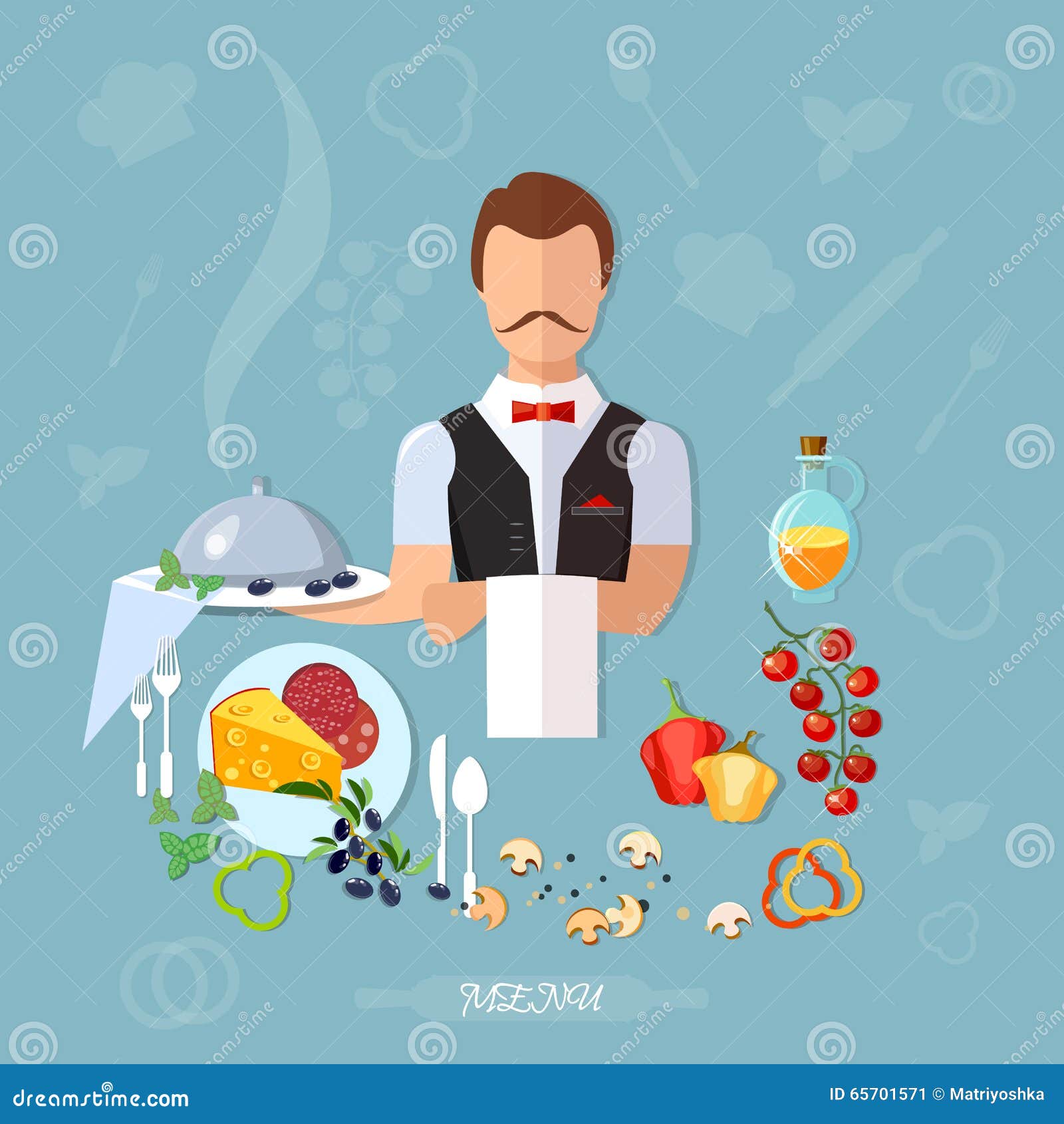 Professional Waiter Restaurant Menu Stock Vector - Illustration of ...