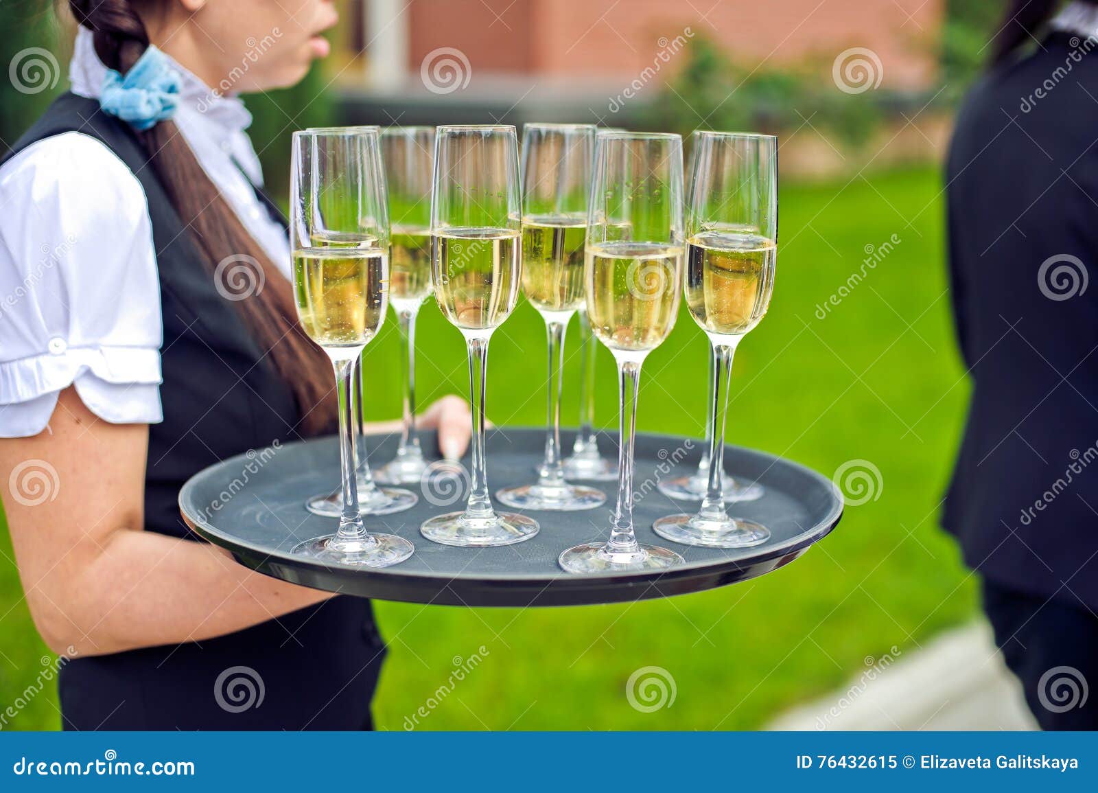 Professional Waitress is Serving Champagne Stock Image - Image of ...