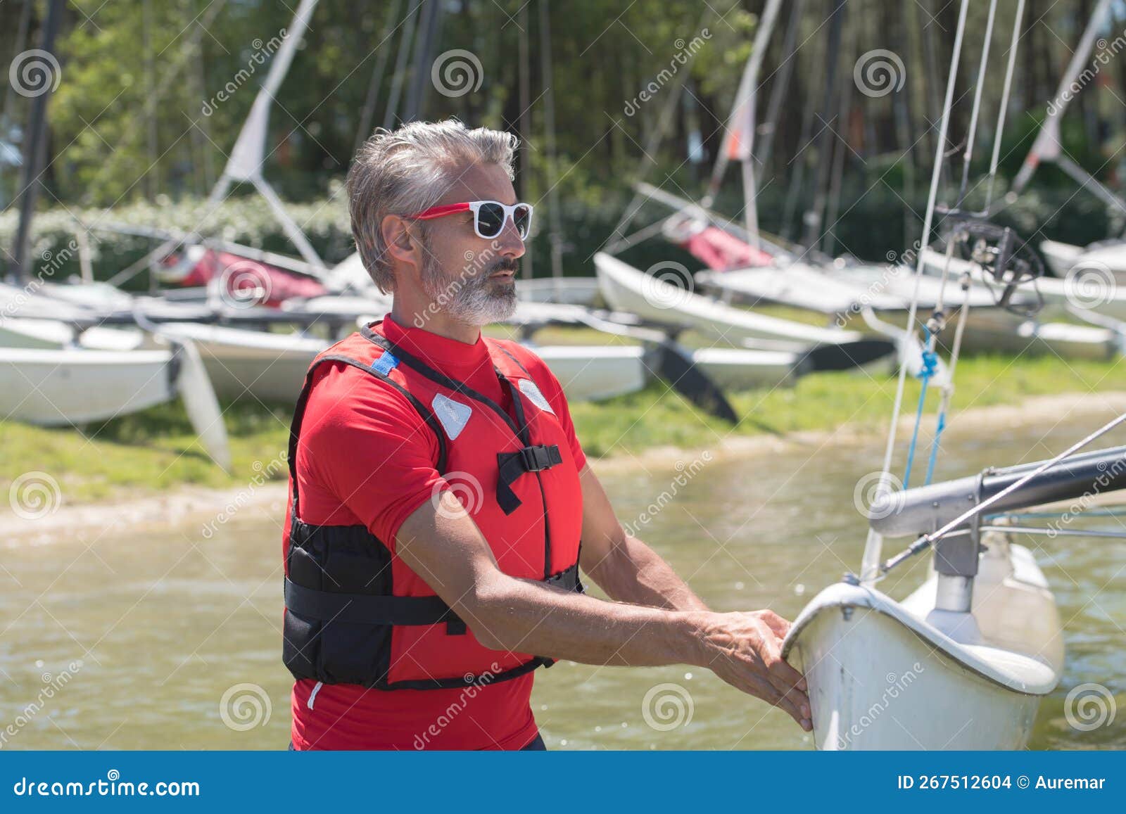 Professional Waterman Training on Lake with Catamaran Stock Photo ...