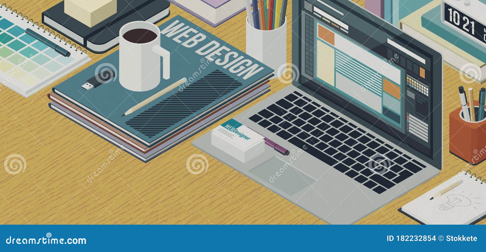 A Designer's Workspace Featuring A CMYK Color Chart And Digital Color ...