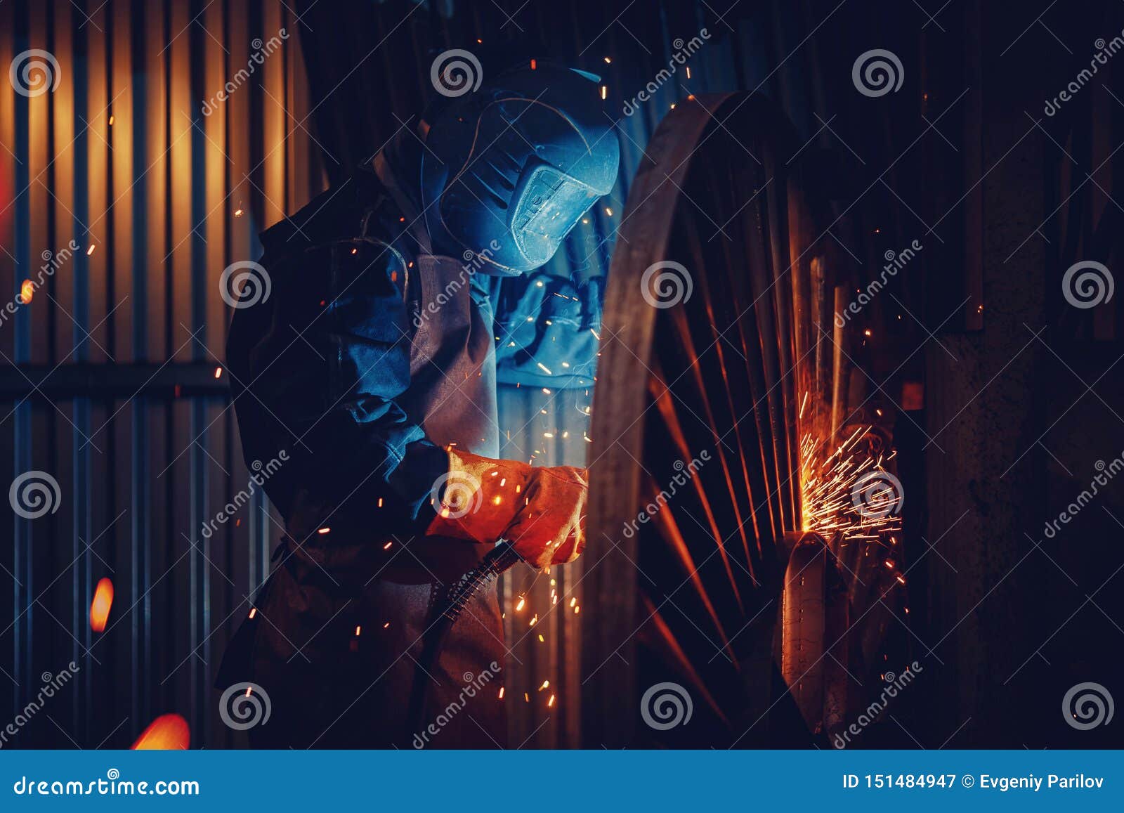 Professional Welder Performs Welding Work on Metal in Protective Mask ...