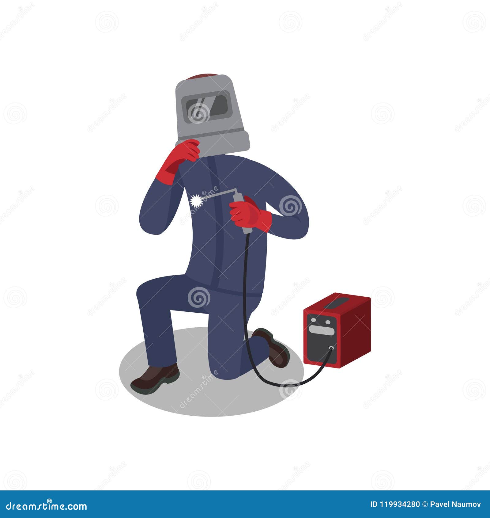 Professional Welder in Protective Mask and Gloves Working with Welding ...