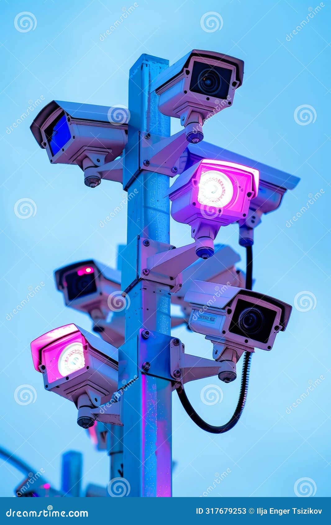 Professional White Security Cameras with Hologram Details on Pastel ...