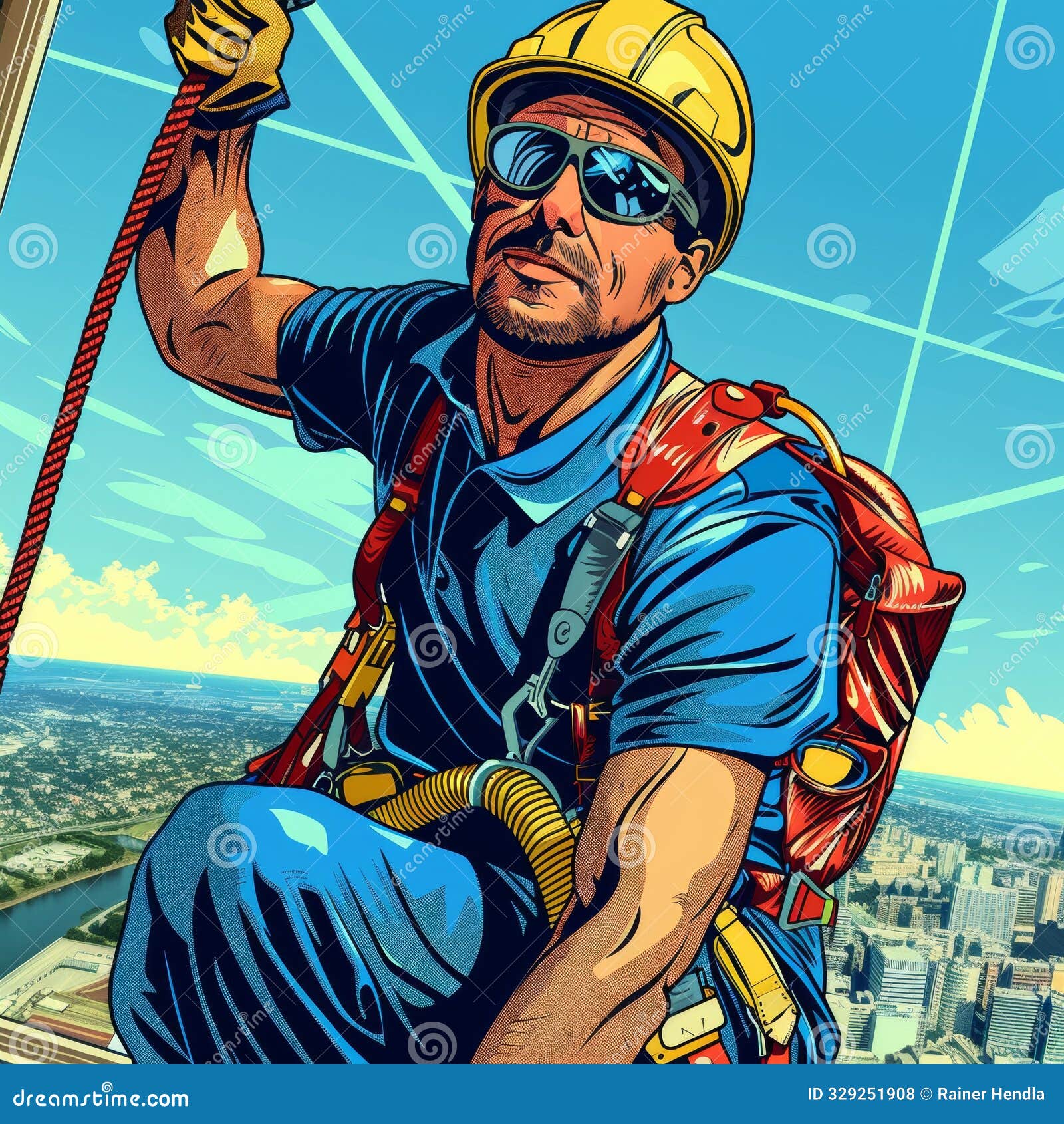 Professional Window Cleaner in Action on a Skyscraper Stock Photo ...
