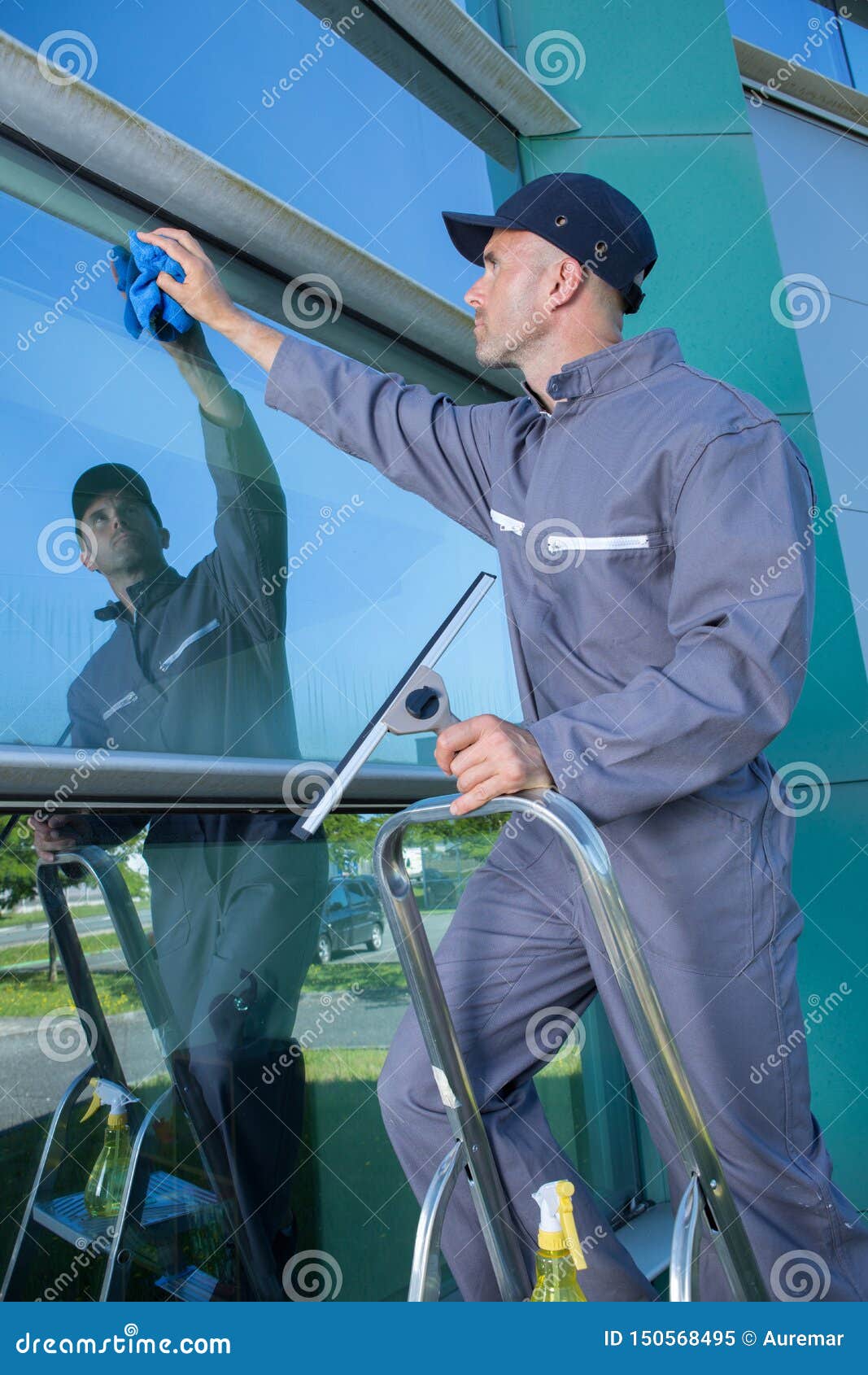 Professional Window Cleaner at Work Outdoors Stock Image - Image of ...