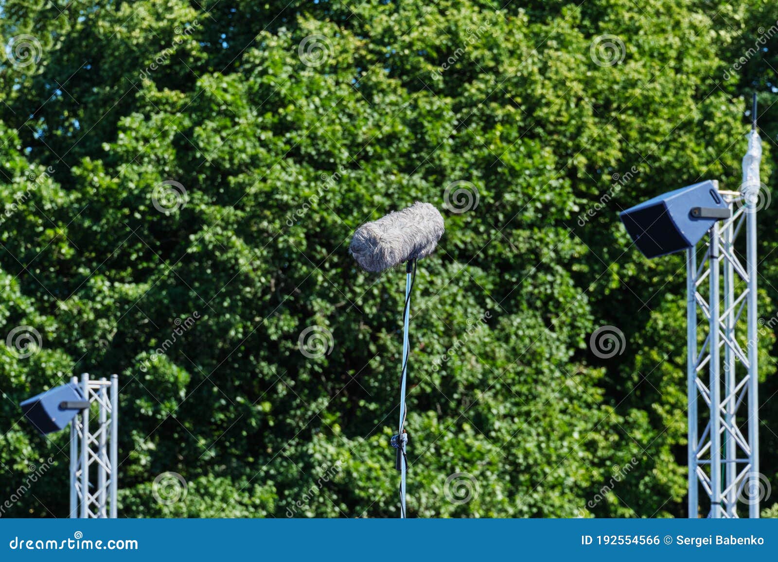 Professional Windproof Microphone with Green Trees Background Stock ...