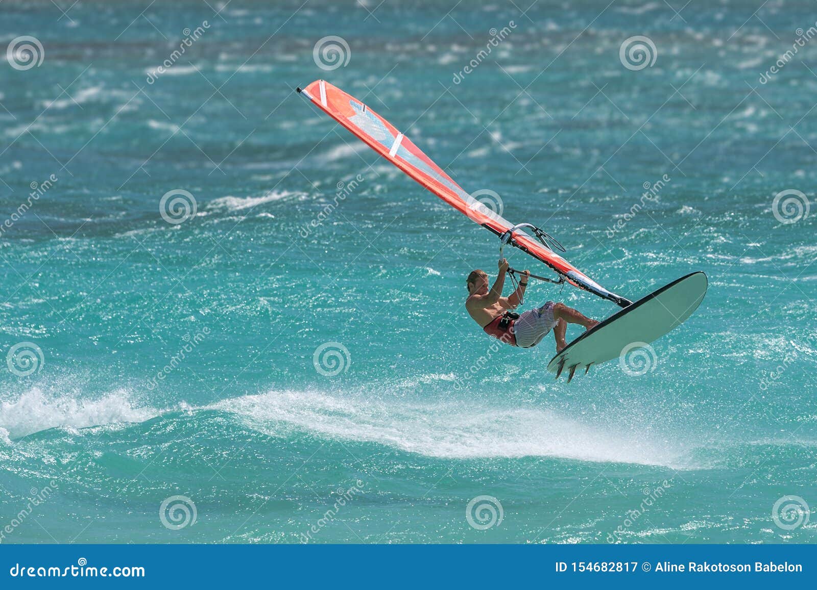 Windsurfer On The Turquoise Water, Elafonisi Pink Beach Greece, Royalty ...