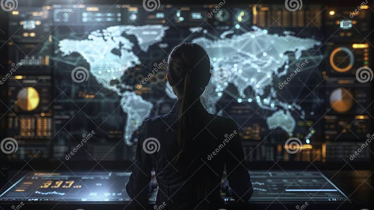 A Professional Woman Analyzes Global Data on a Hightech Screen for ... A Professional Woman Analyzes Global Data on a Hightech Screen for ...