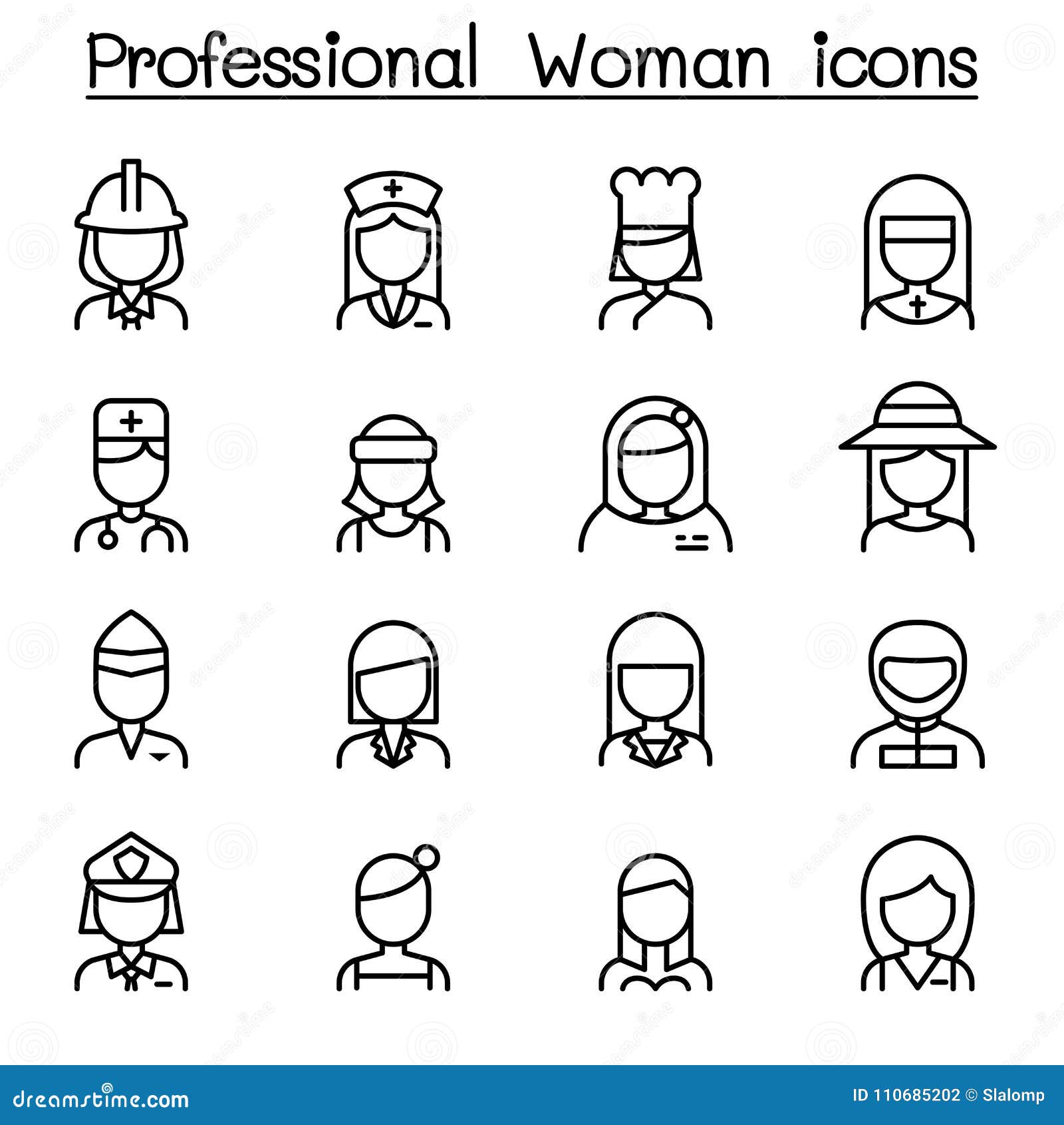 Professional Woman Icon in Thin Line Style Stock Vector - Illustration ...