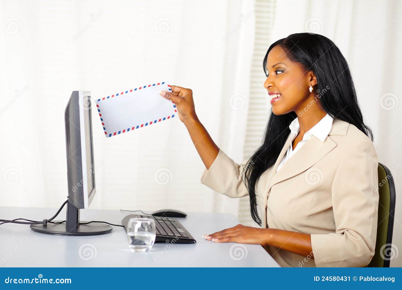 Professional Woman Sending a E-mail Stock Image - Image of african ...