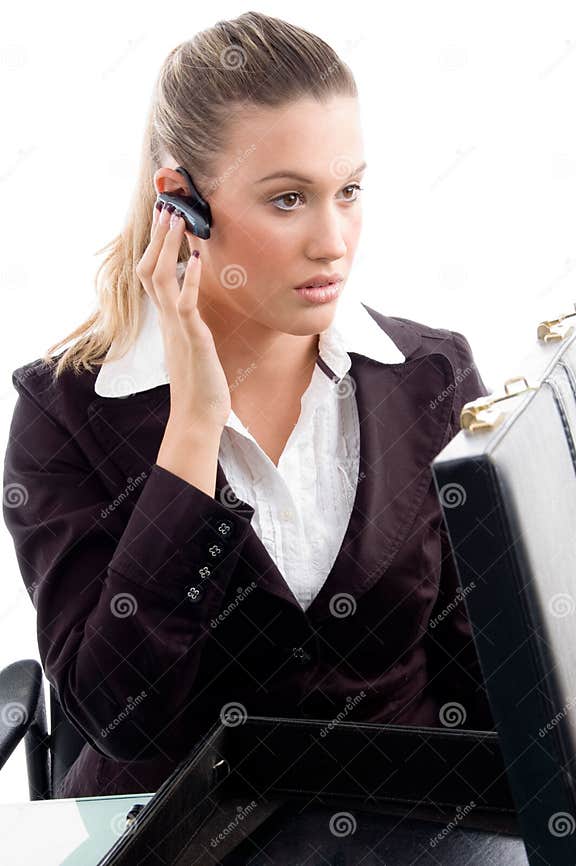 Professional Woman Wearing Bluetooth Stock Image - Image of ...