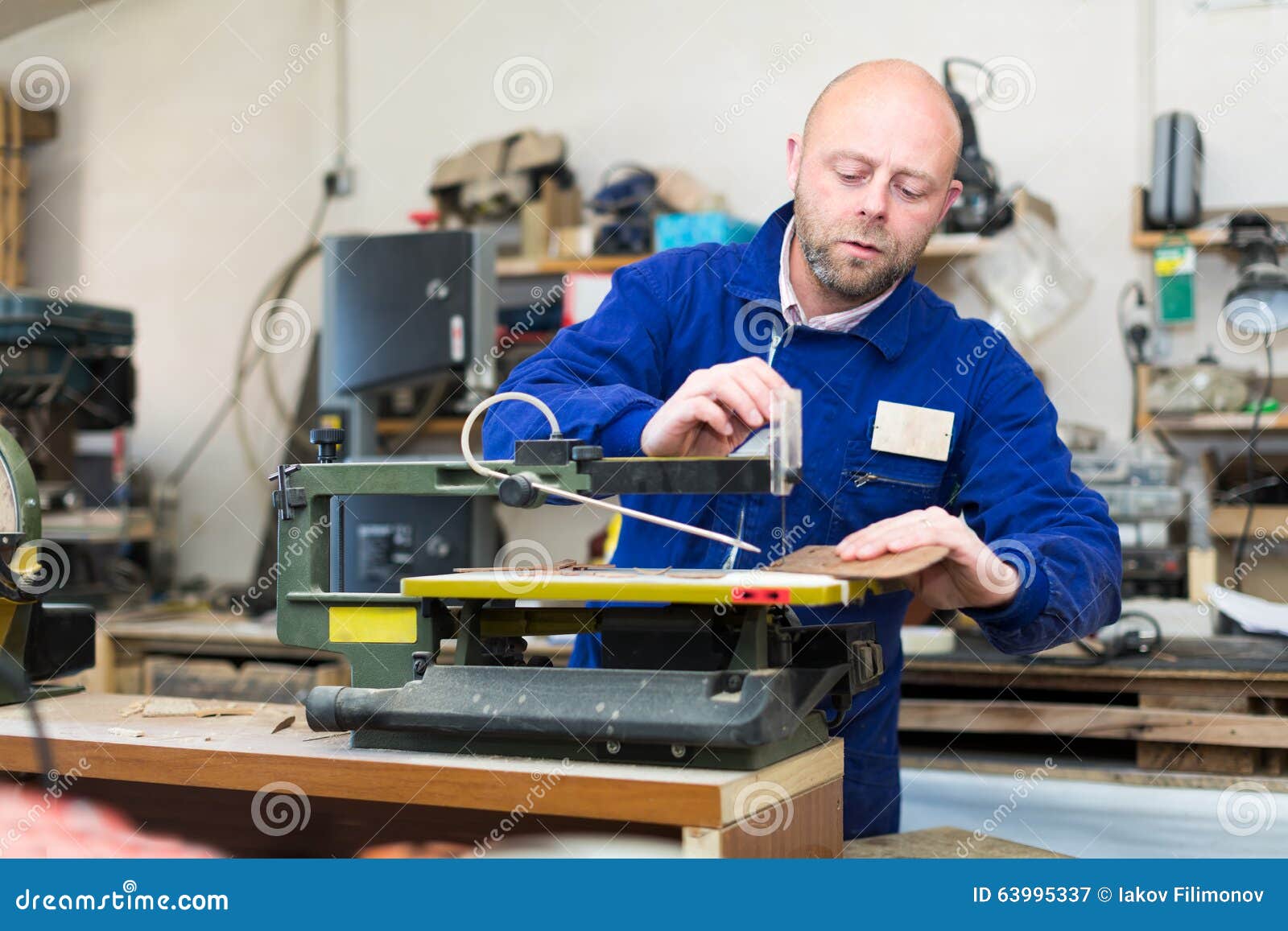Professional Woodworker Using a Lathe Stock Image - Image of american ...