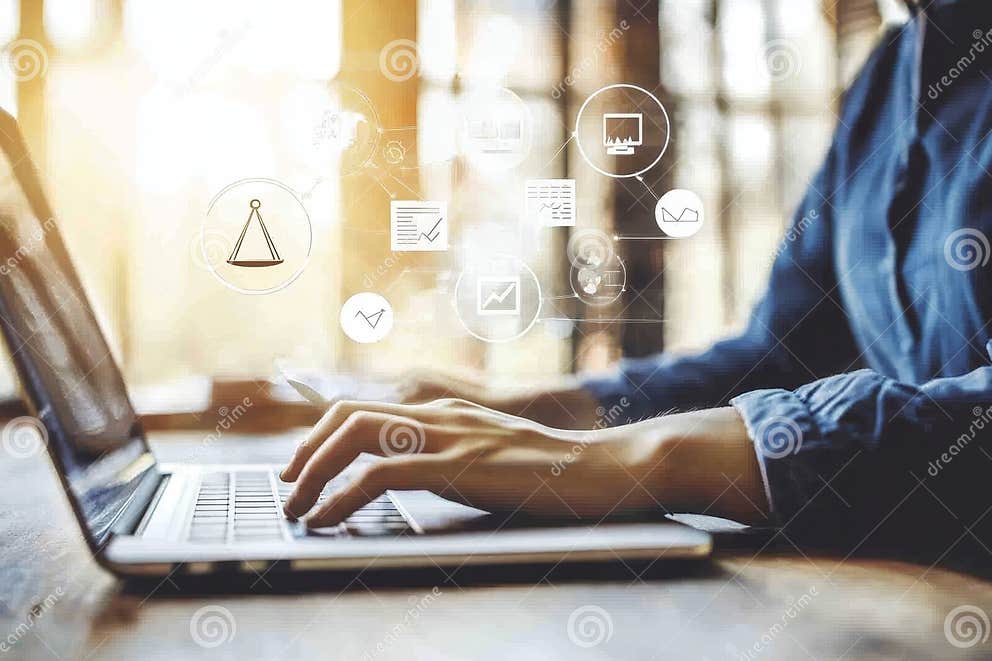 Professional Work Environment with Digital Icons Signifying Compliance ...