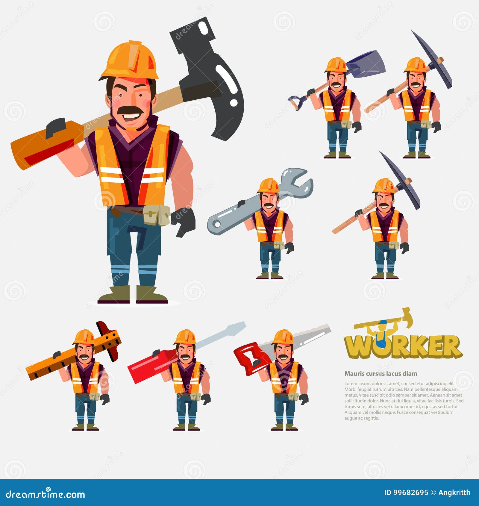 Professional Worker Carry Work Tools on the Back. Character Design ...