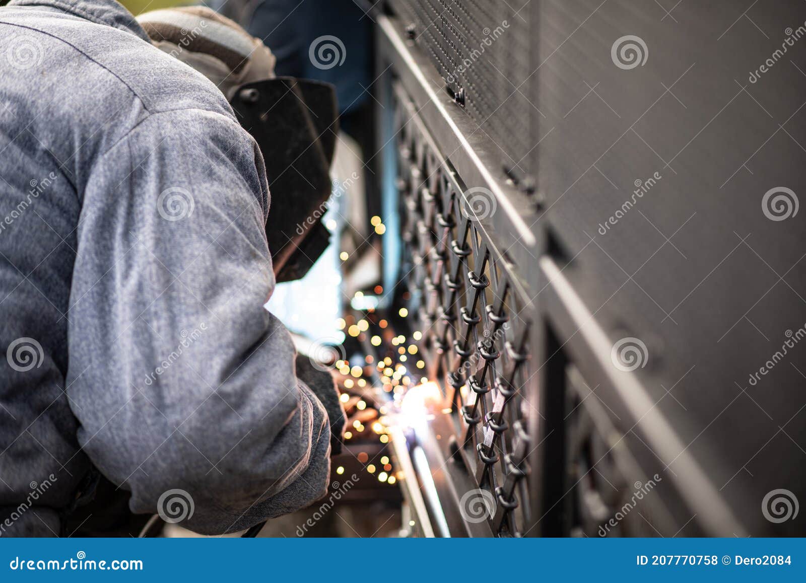 Professional Worker Performs Work on Start of Sliding Gate. Process of ...