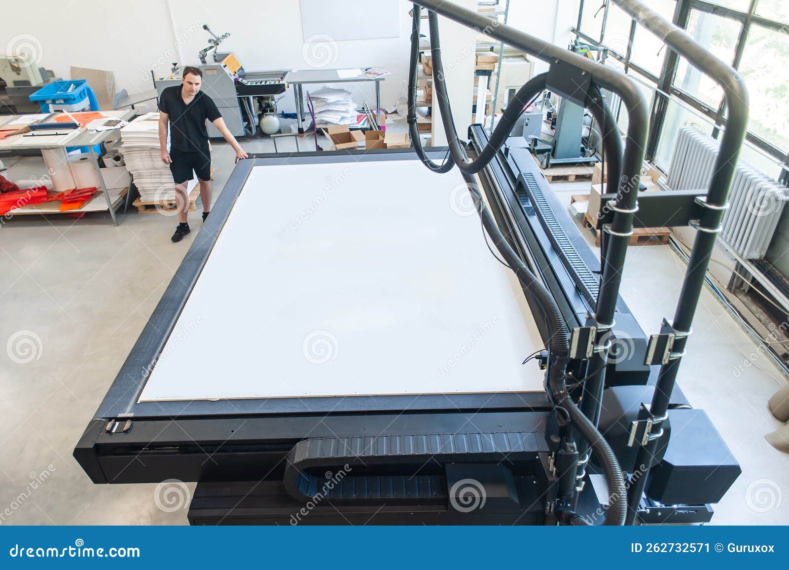 Professional Worker Printmaker Technician Operator Works in Modern ...