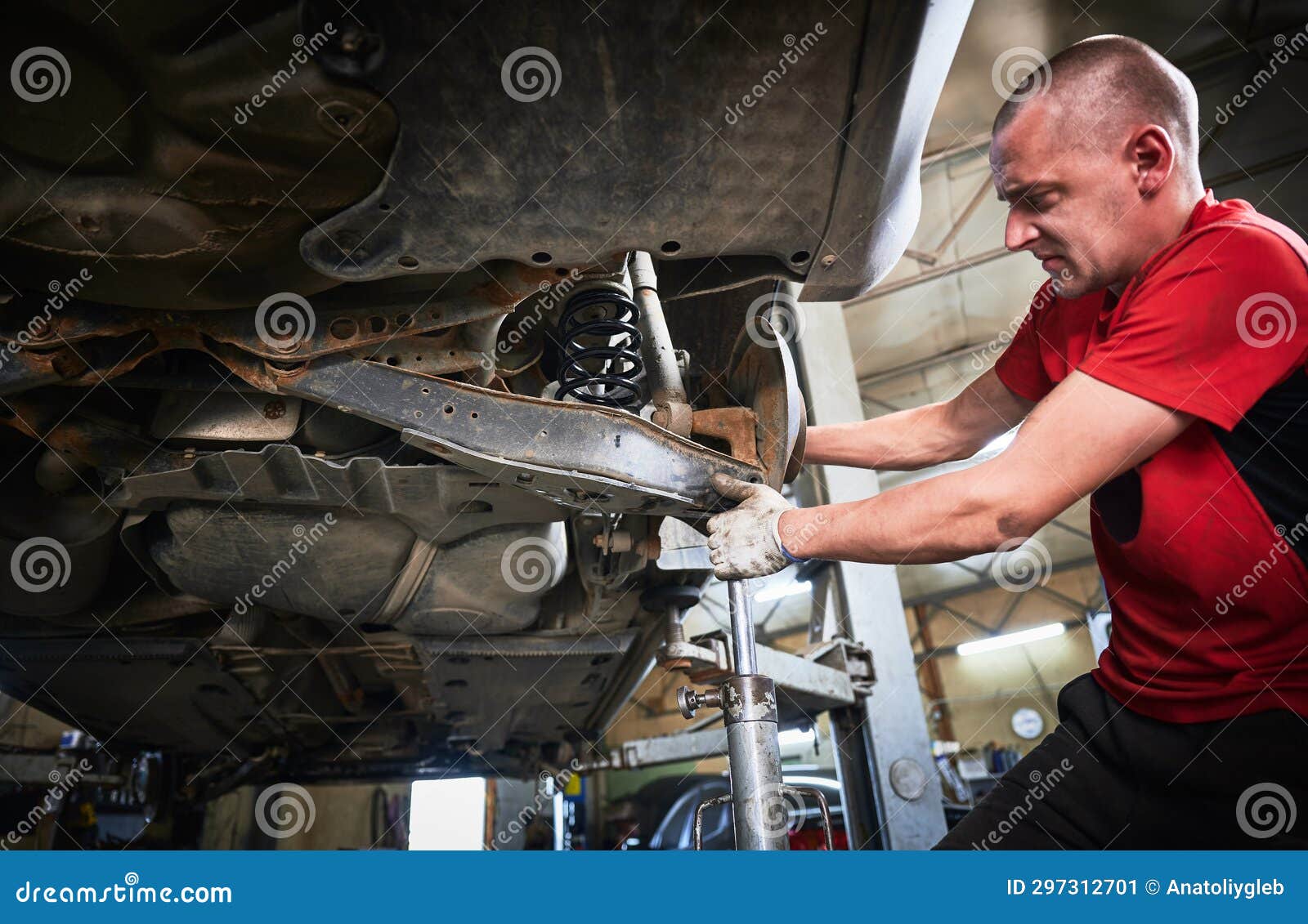 Professional Worker, Repairman Changing Car Wheel, Fixing Problem ...