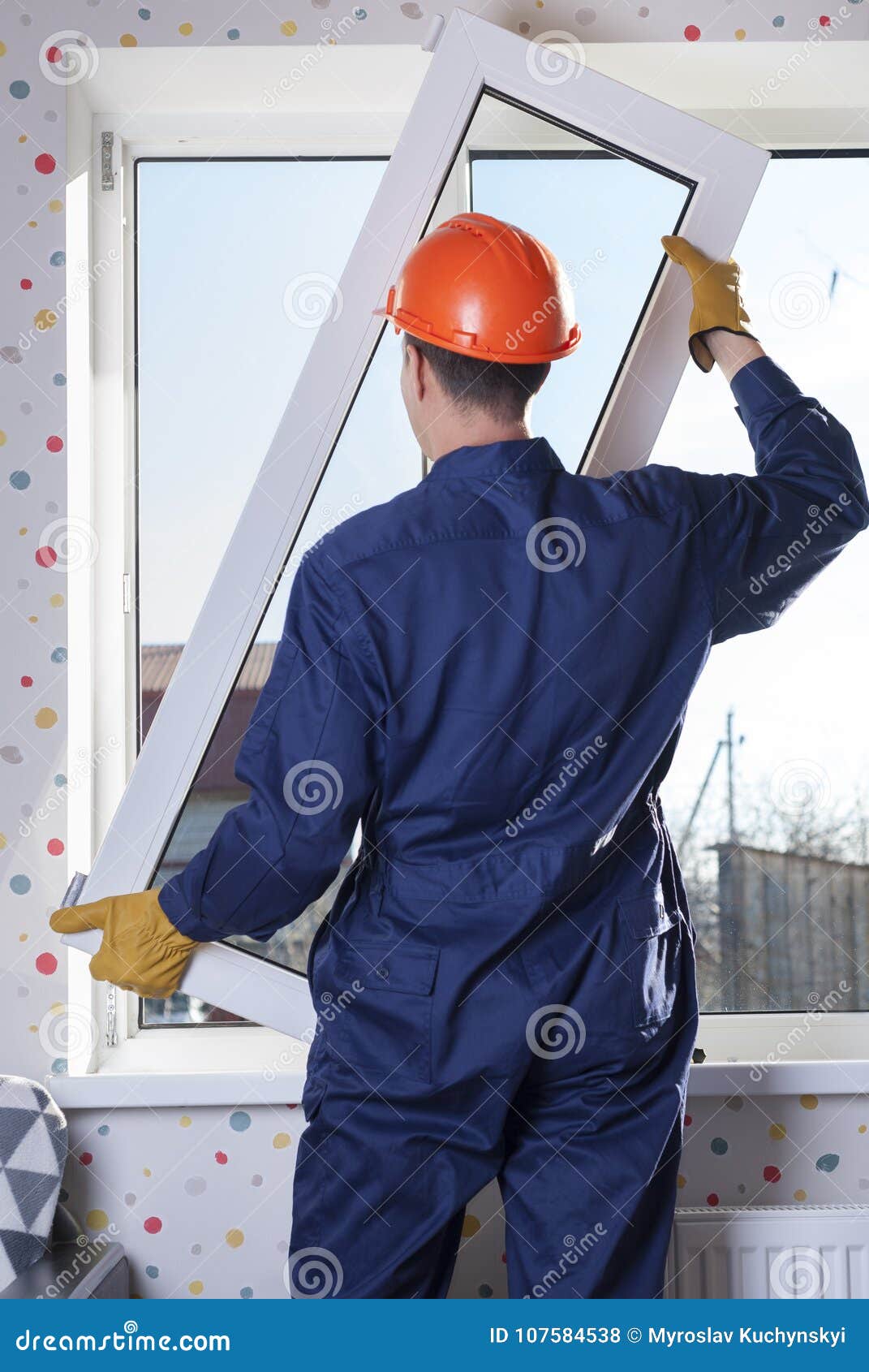 Repair of plastic windows stock photo. Image of house - 107584538