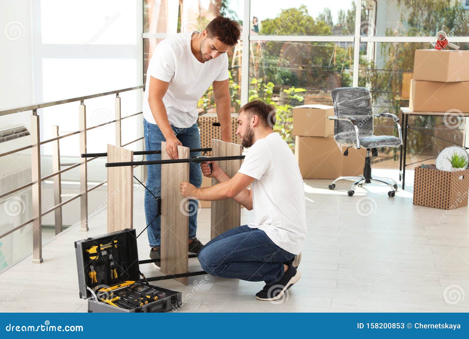 Professional Workers Disassembling Rack. Moving Service Stock Image ...