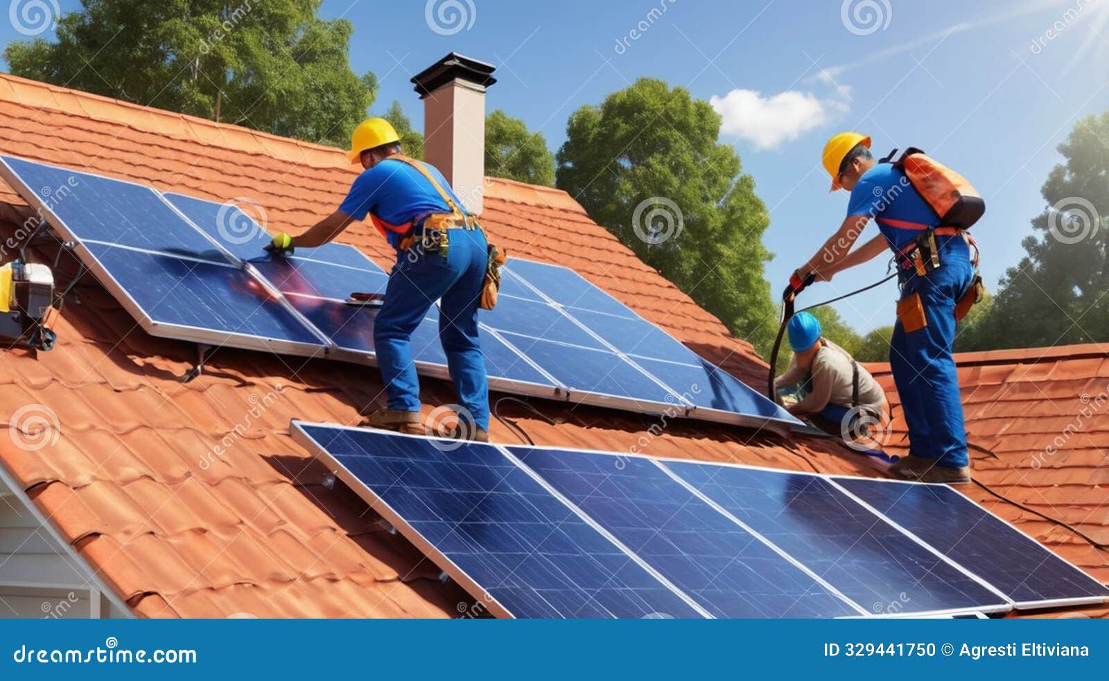 Professional Workers are Installing Solar Panels on Top of Their Client ...