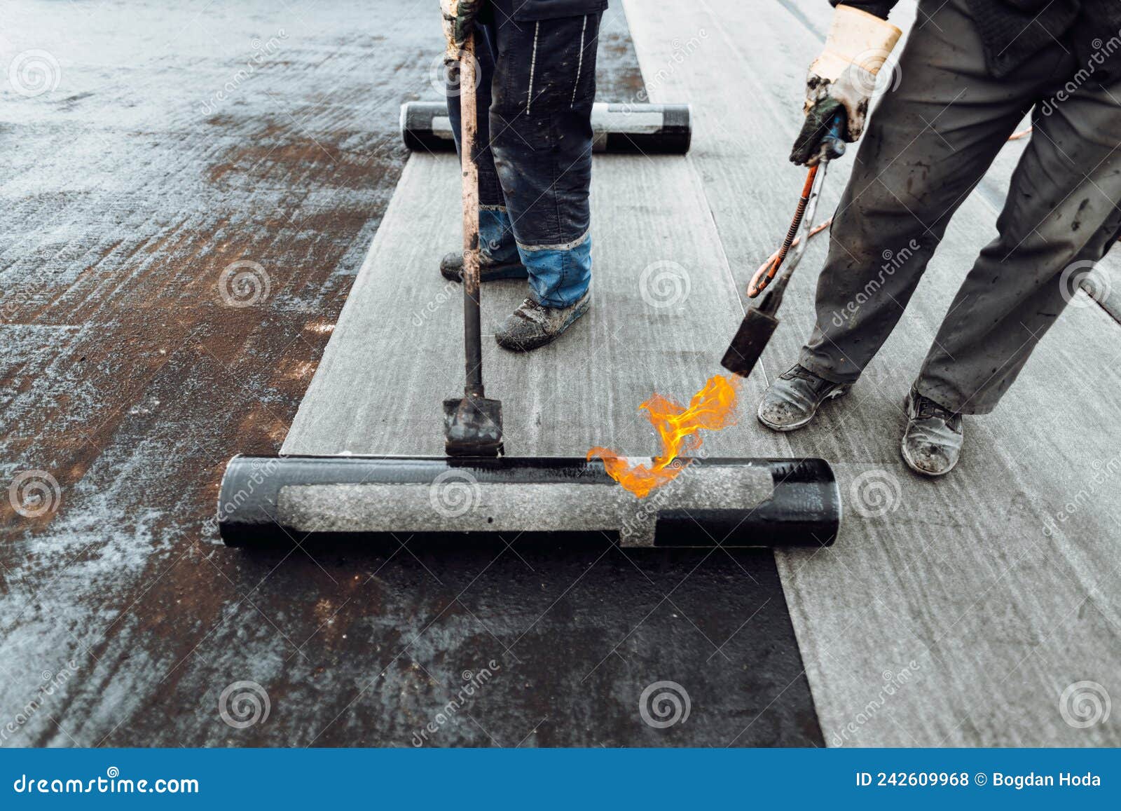 Professional Workers Waterproofing House Construction Site Stock Photo ...